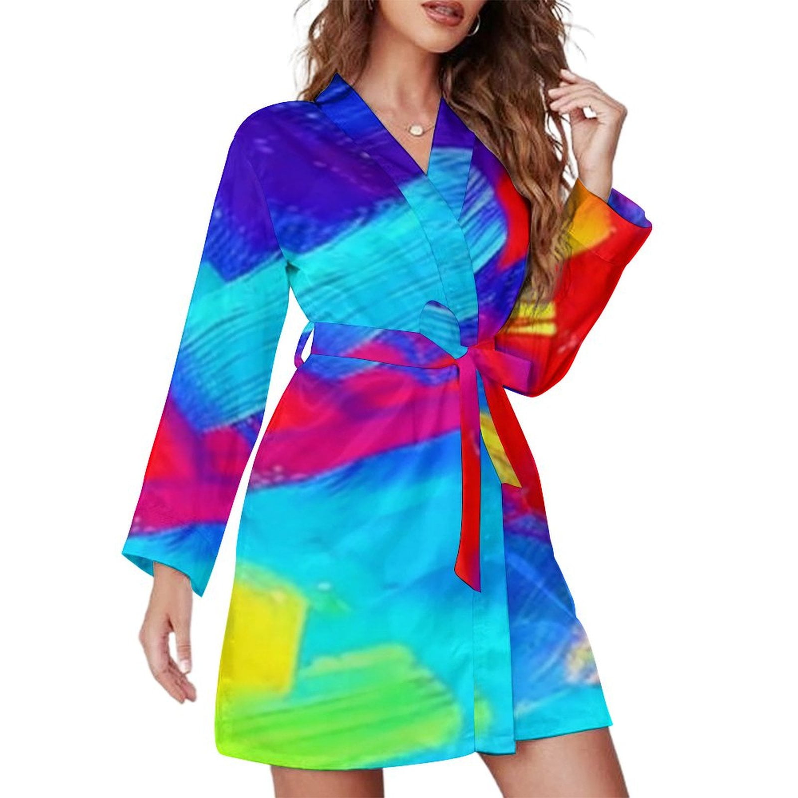 Paint Brush Pajama Robe V Neck Abstract Green Design Sleepwear Women ...