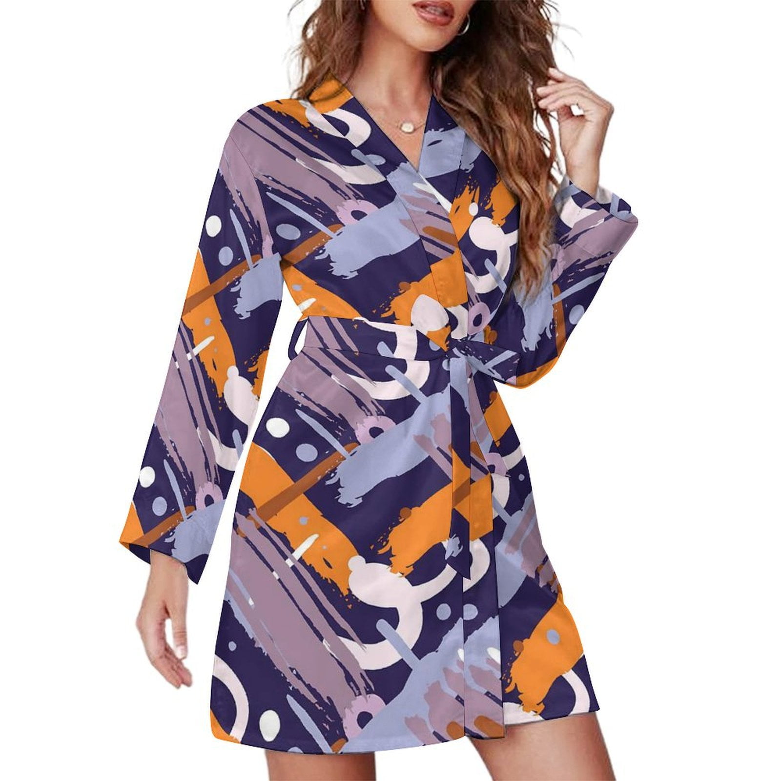 Paint Brush Pajama Robe V Neck Abstract Green Design Sleepwear Women ...