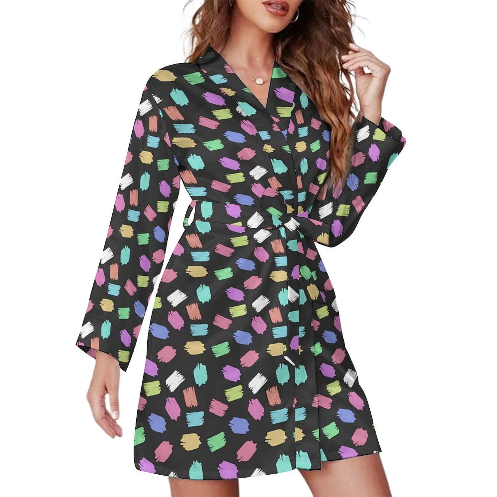 Paint Brush Pajama Robe V Neck Abstract Green Design Sleepwear Women ...
