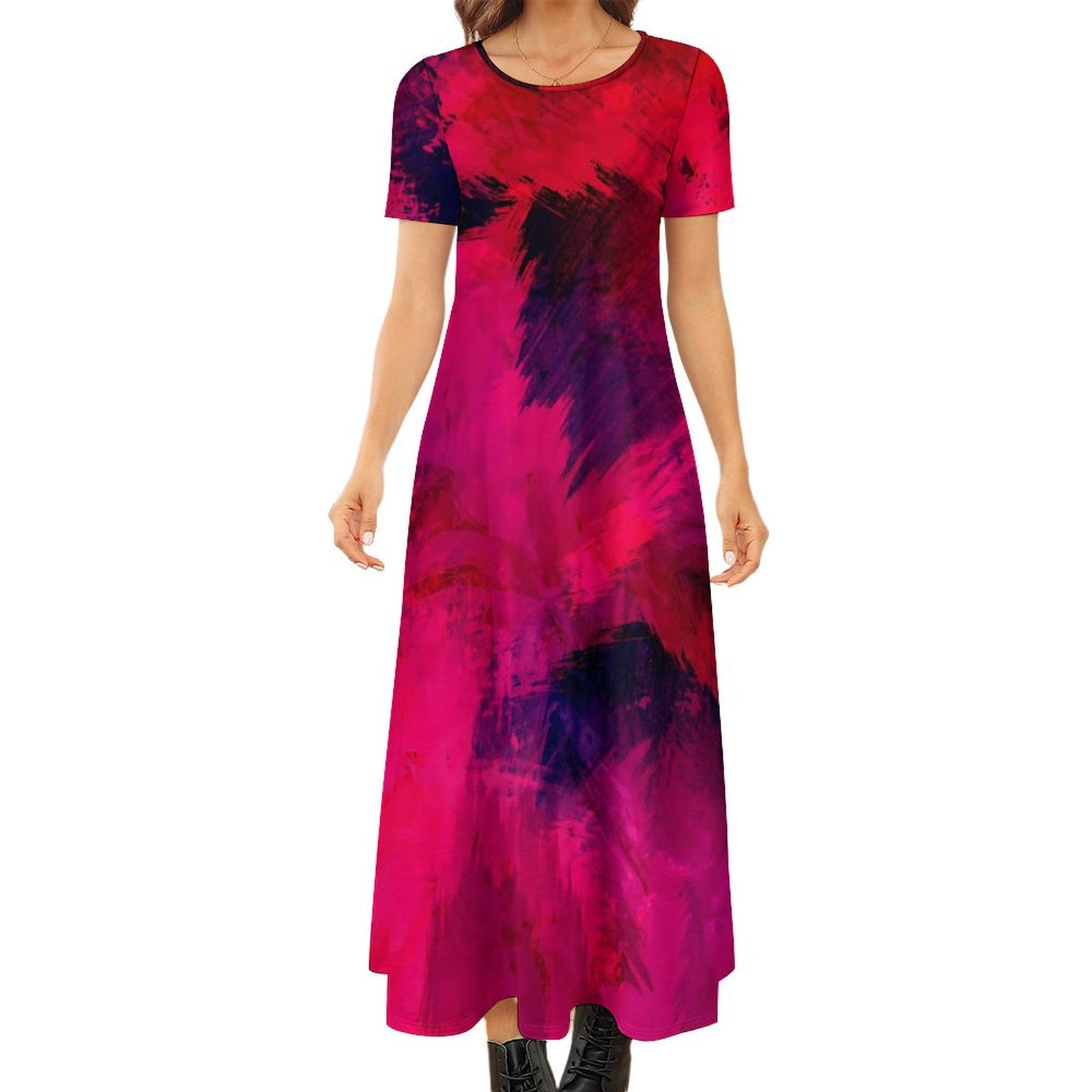 Paint Brush Print Dress Abstract Streetwear Boho Beach Long Dresses ...