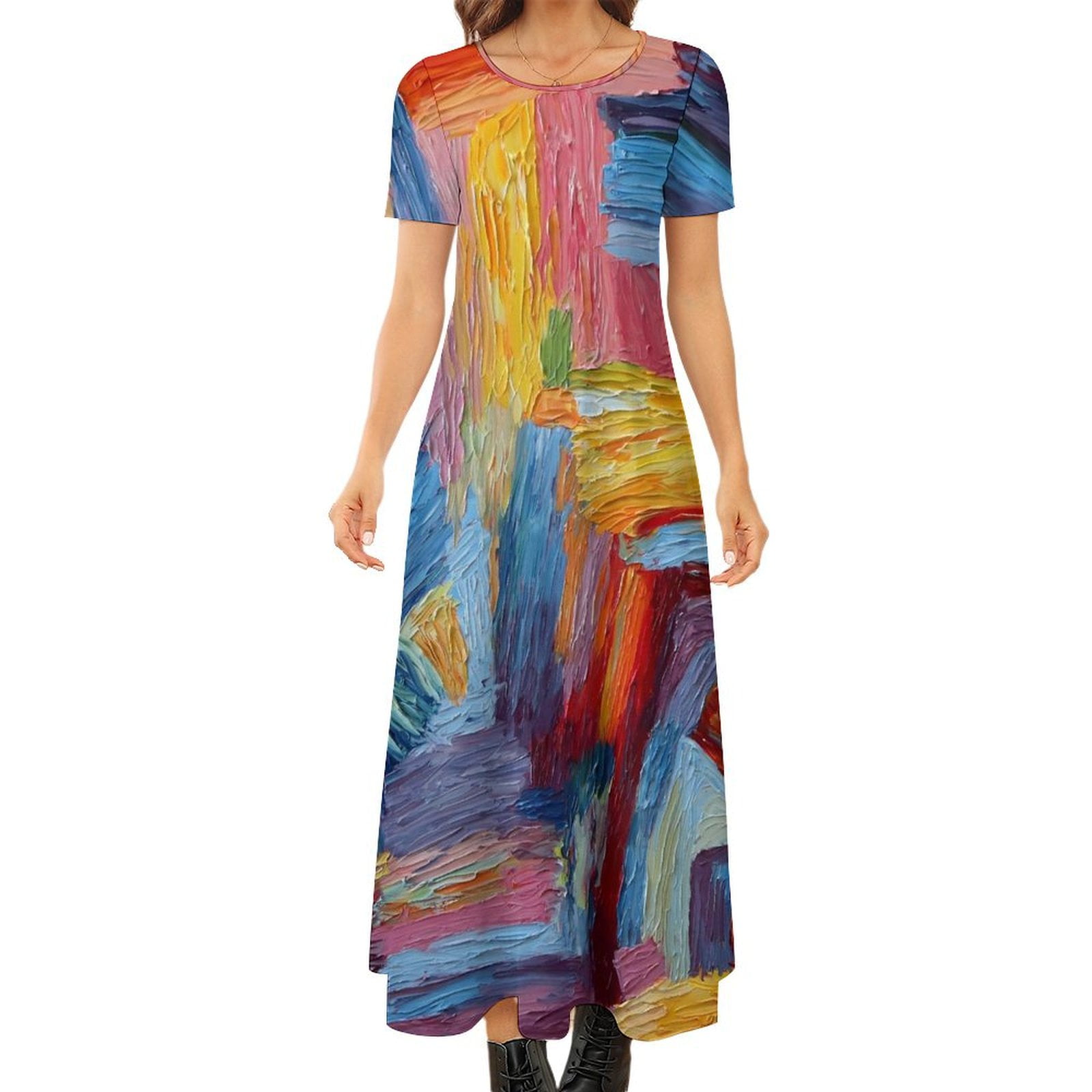 Paint Brush Print Dress Abstract Streetwear Boho Beach Long Dresses ...