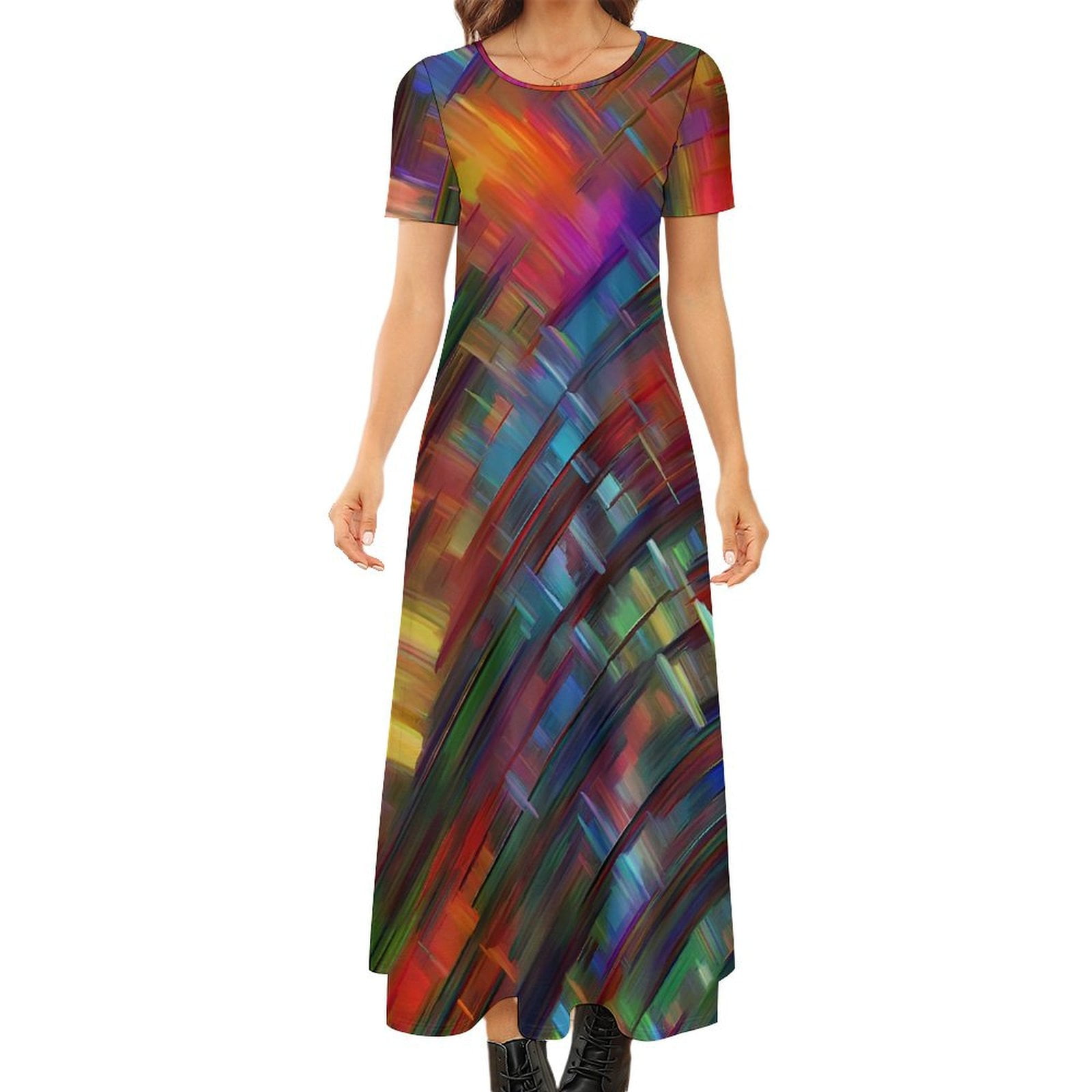 Paint Brush Print Dress Abstract Streetwear Boho Beach Long Dresses ...