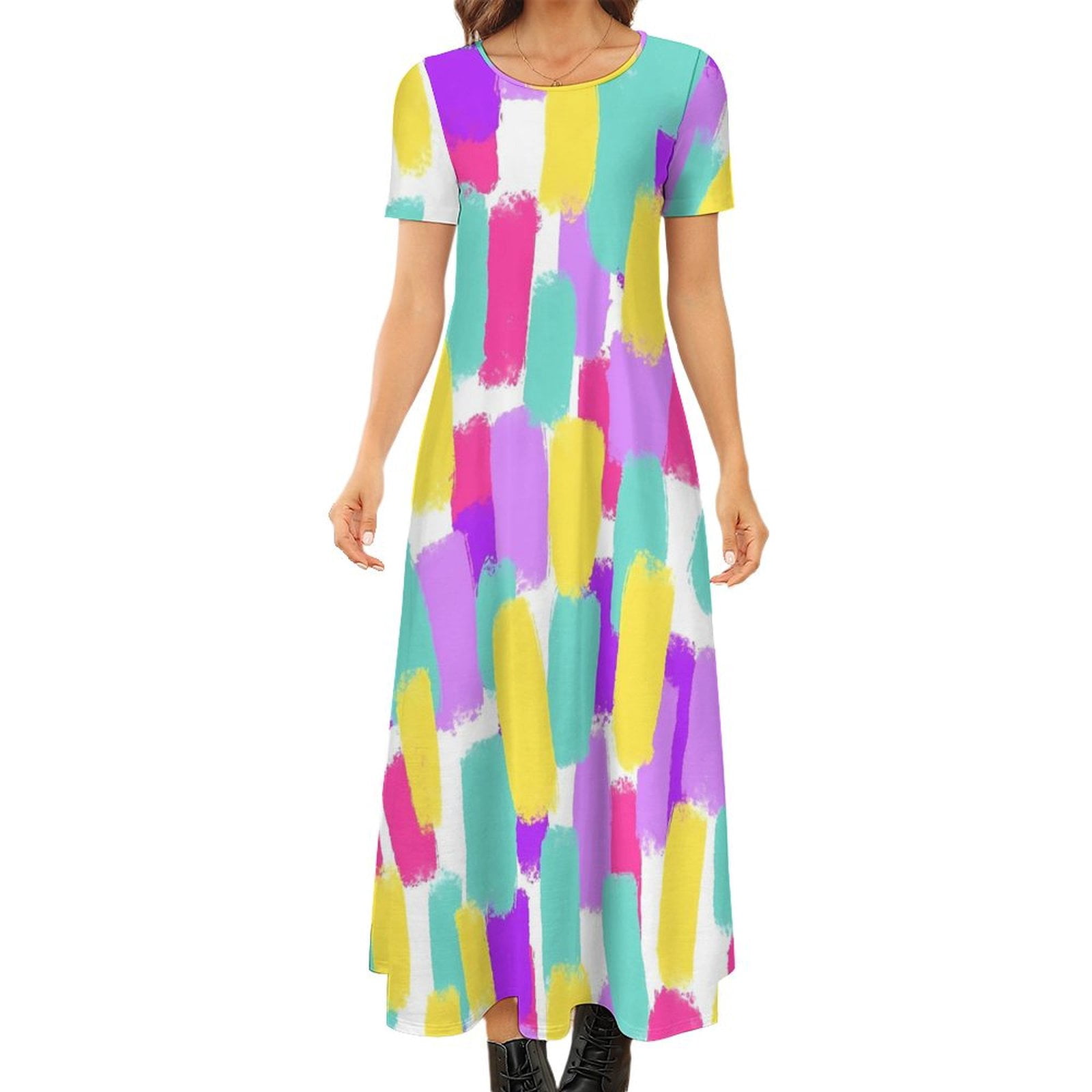 Paint Brush Print Dress Abstract Streetwear Boho Beach Long Dresses ...
