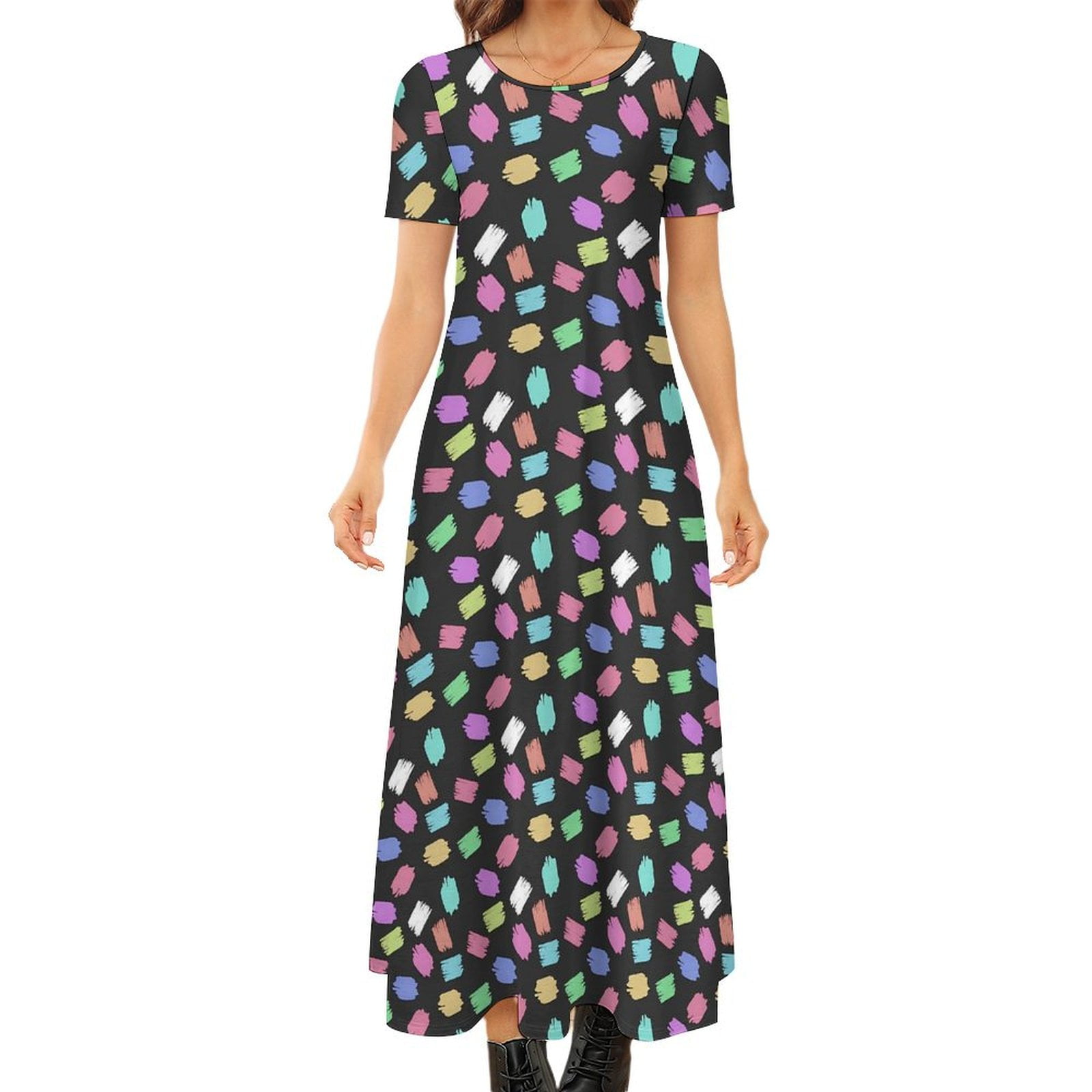 Paint Brush Print Dress Abstract Streetwear Boho Beach Long Dresses ...