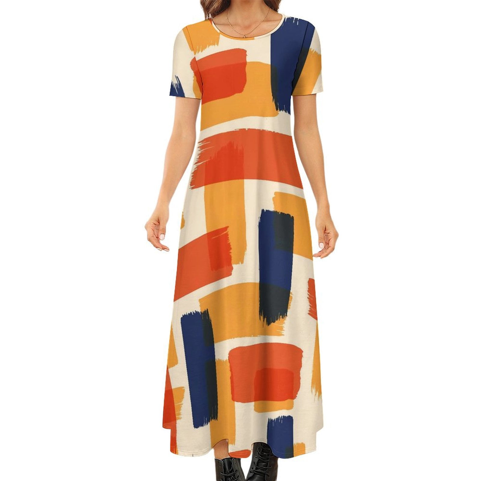Paint Brush Print Dress Abstract Streetwear Boho Beach Long Dresses ...