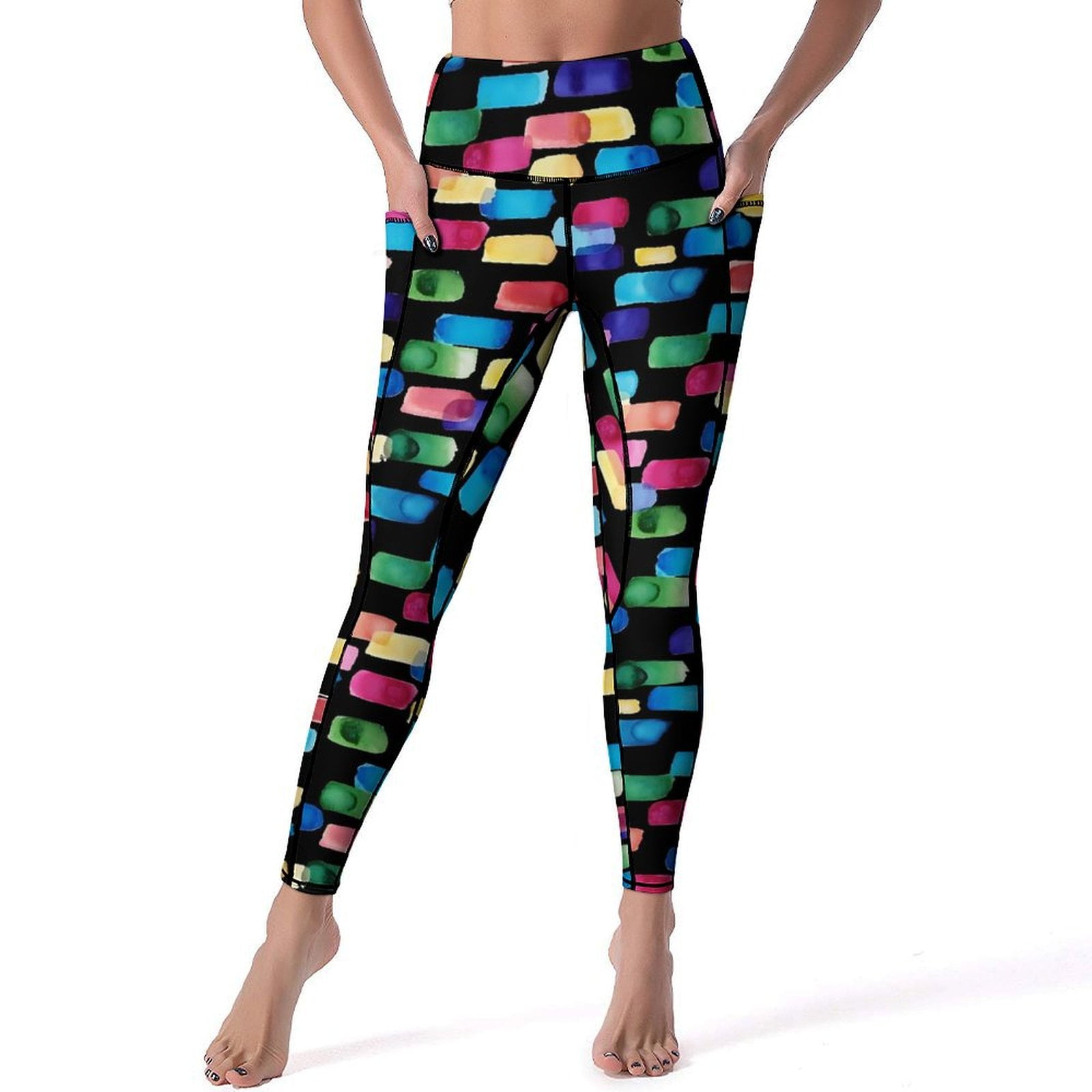 Paint Brush Print Leggings Abstract Art Fitness Yoga Pants High Waist ...