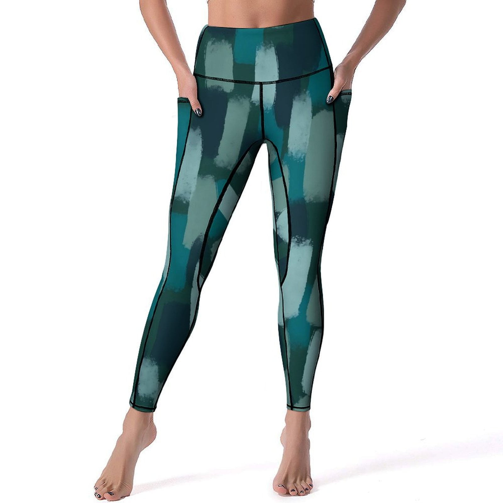 Paint Brush Print Leggings Abstract Art Fitness Yoga Pants High Waist ...