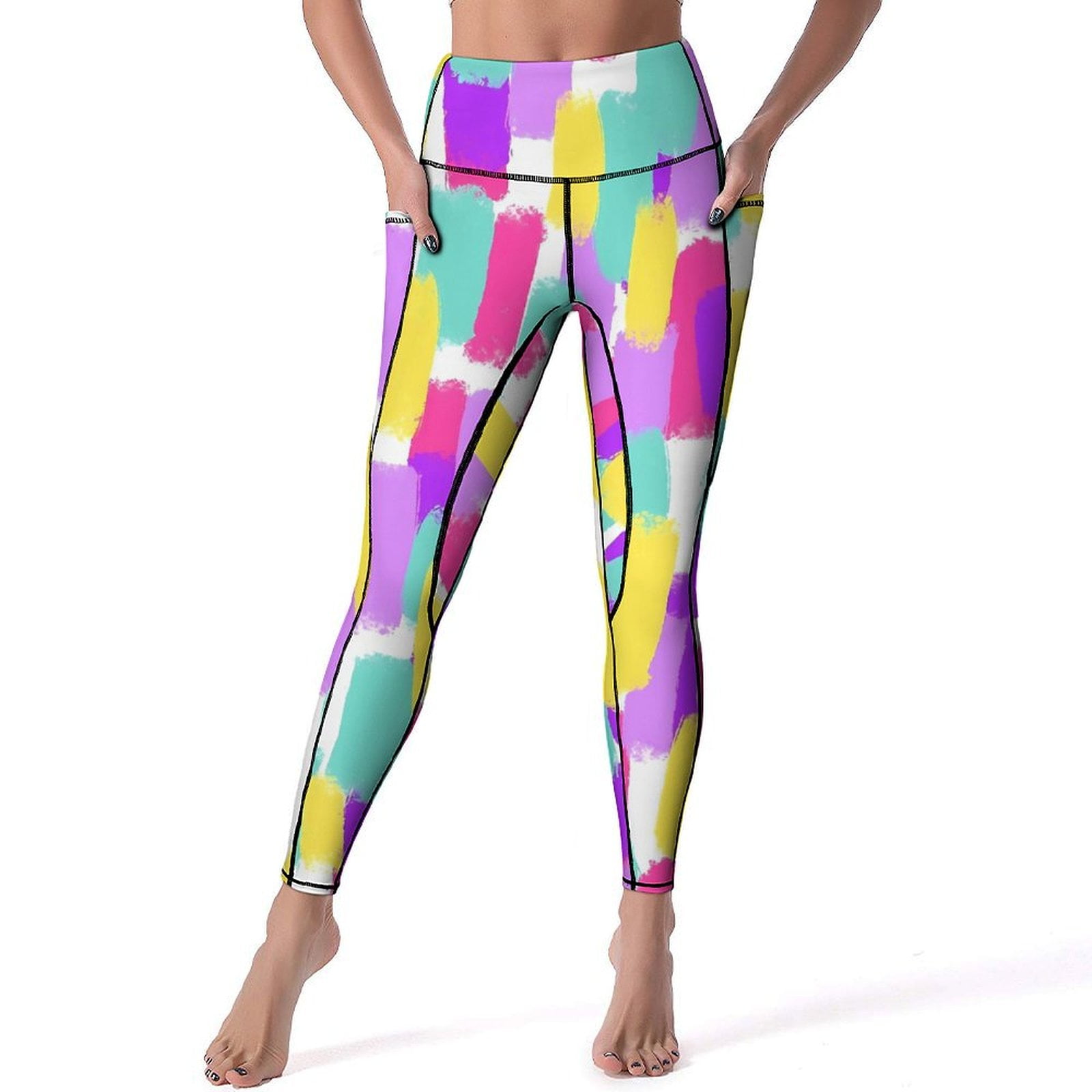 Paint Brush Print Leggings Abstract Art Fitness Yoga Pants High Waist ...