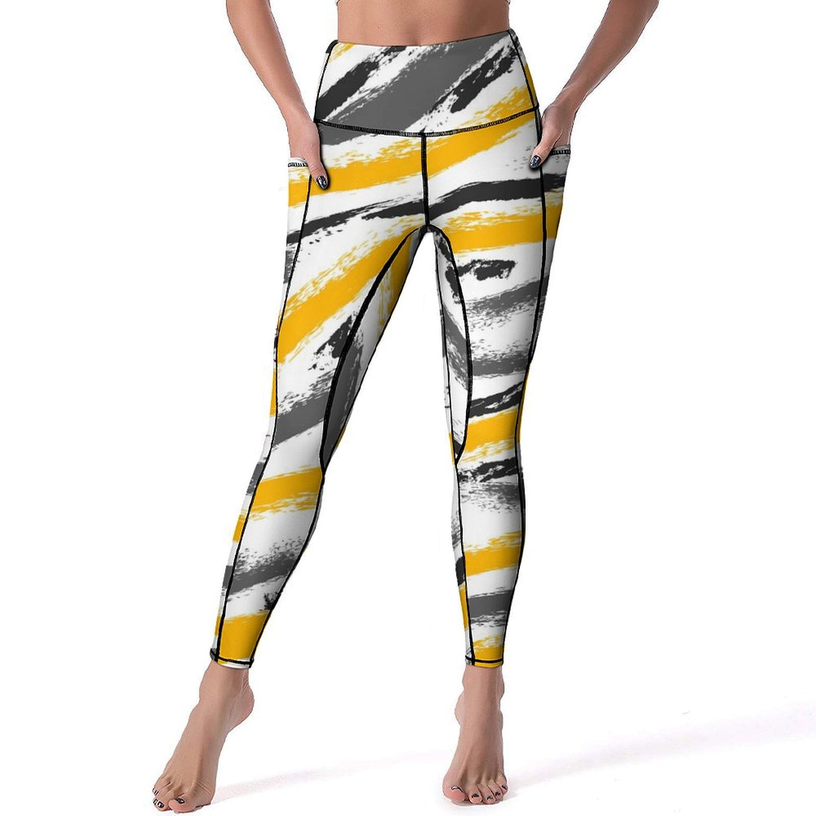 Paint Brush Print Leggings Abstract Art Fitness Yoga Pants High Waist ...