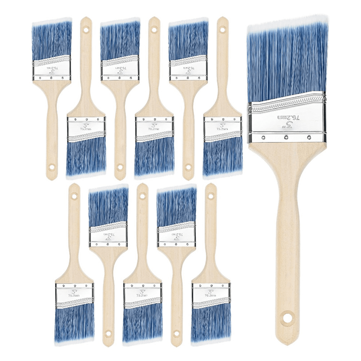 Paint Brushes, 3 Inch, 12 Pack, Angle Brushes, Treated Wood Handle ...