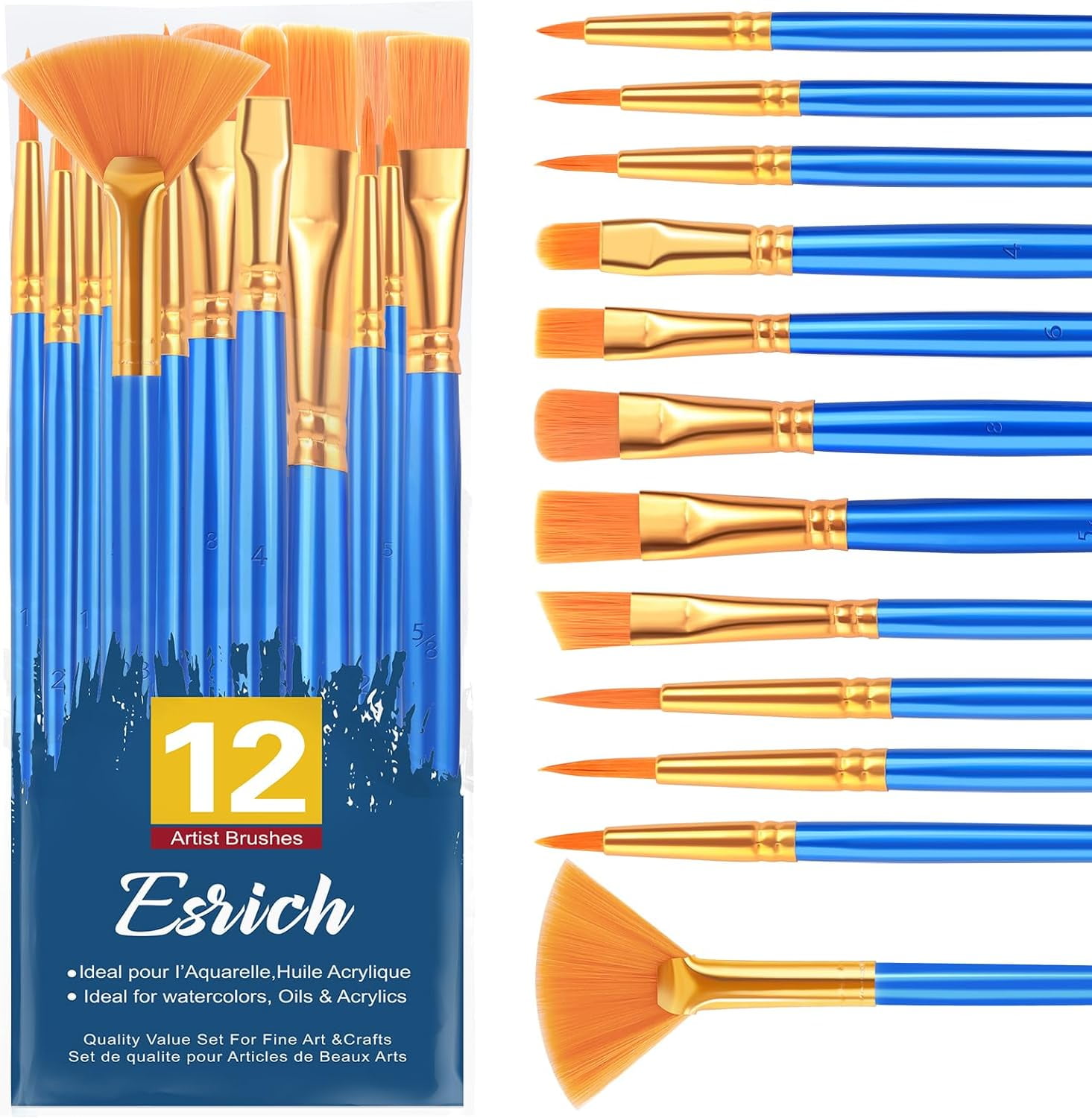Paint Brushes Set,1pack/12pcs Nylon Hair Round-Pointed Tip Acrylic ...