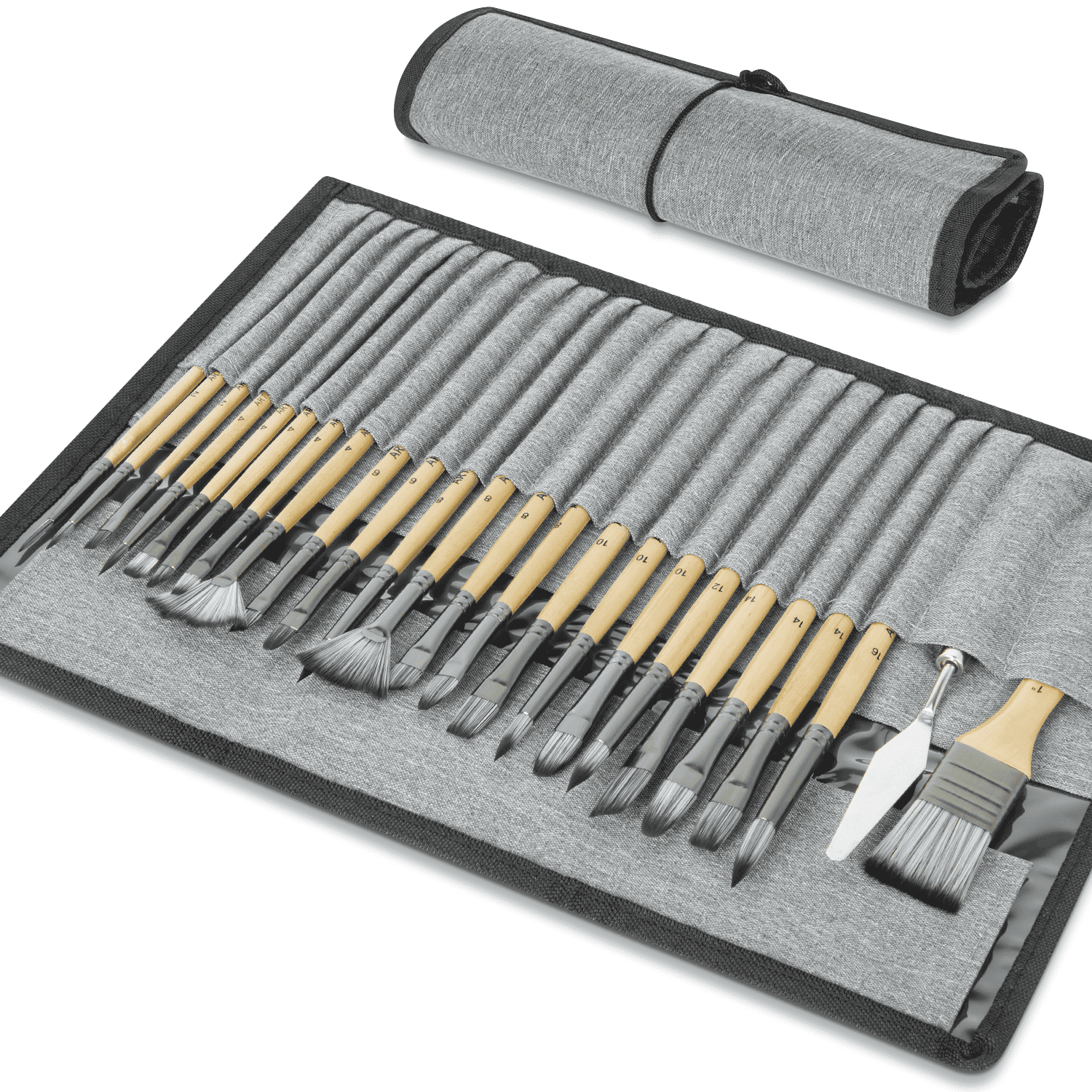 Paint Brushes Set of 24 Pieces Wooden Handles Brushes with Canvas Brush ...