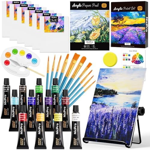Paint Canvas Set for Adult & Kid, 34PCS Art Painting Supplies Kit,12 ...