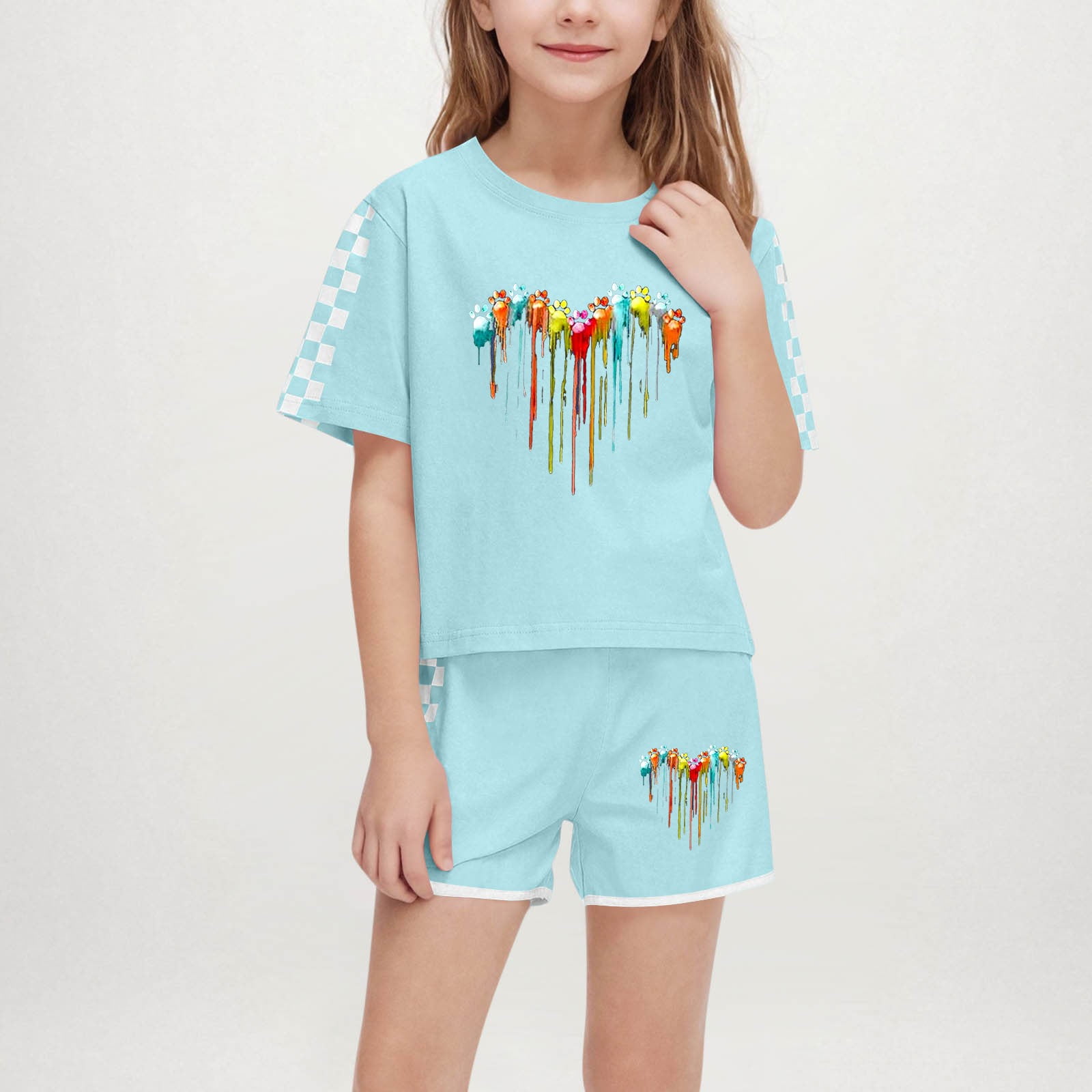 Paint Drip and Checkered Sleeve Outfit Set for Girls Boys - Breathable ...