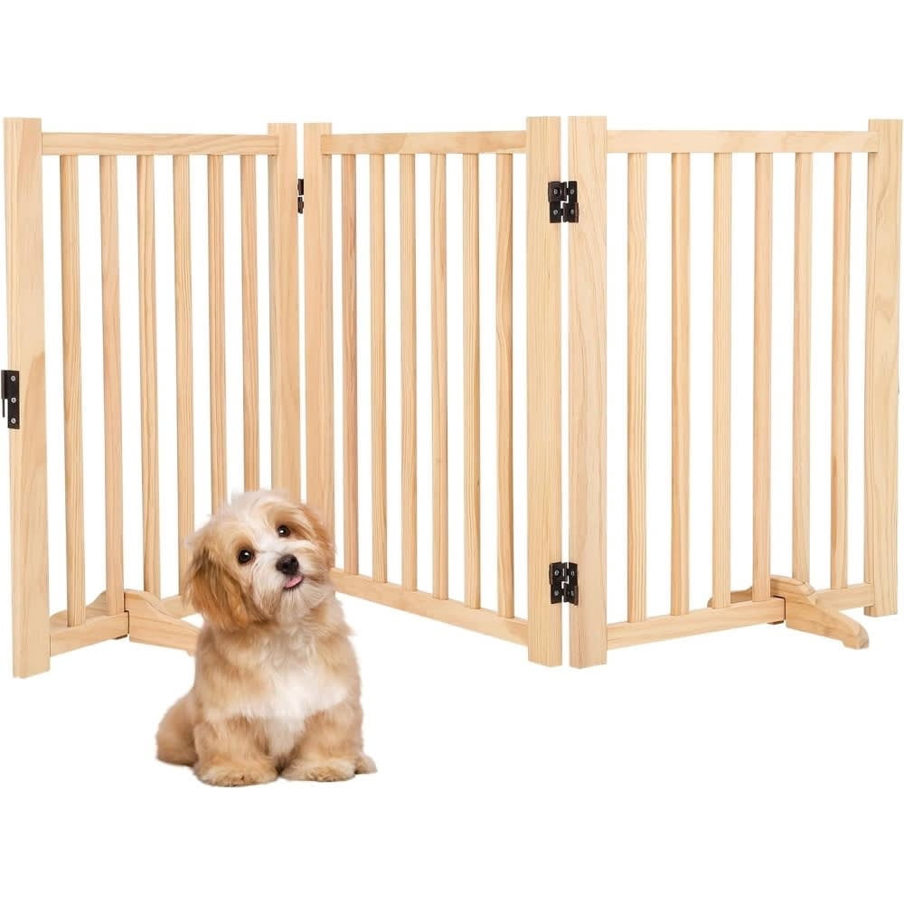 Paint-Free Wooden Freestanding Dog Gates Collapsible Indoor Pet Fence ...