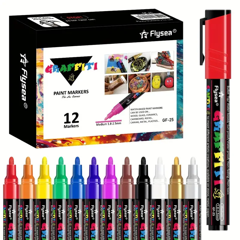 Paint Markers 12 Colors (3mm) Oil-Based Painting Pen Set For Rocks ...