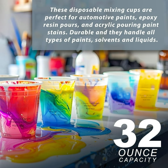Paint Mixing Cups, 32-Ounce (Box of 100) - Plastic Measuring Cups for ...