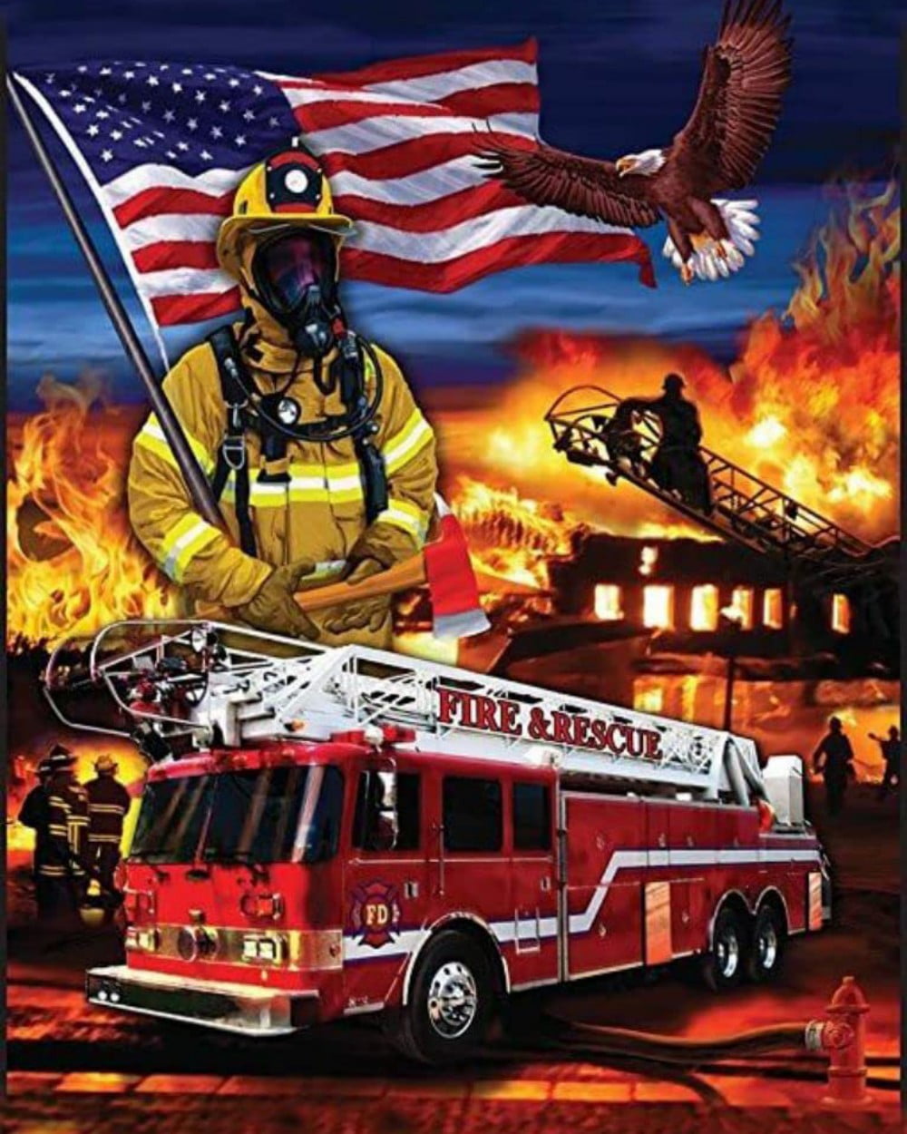 Paint by Number for Adults-American Flag Firefighter- Acrylic Easy ...