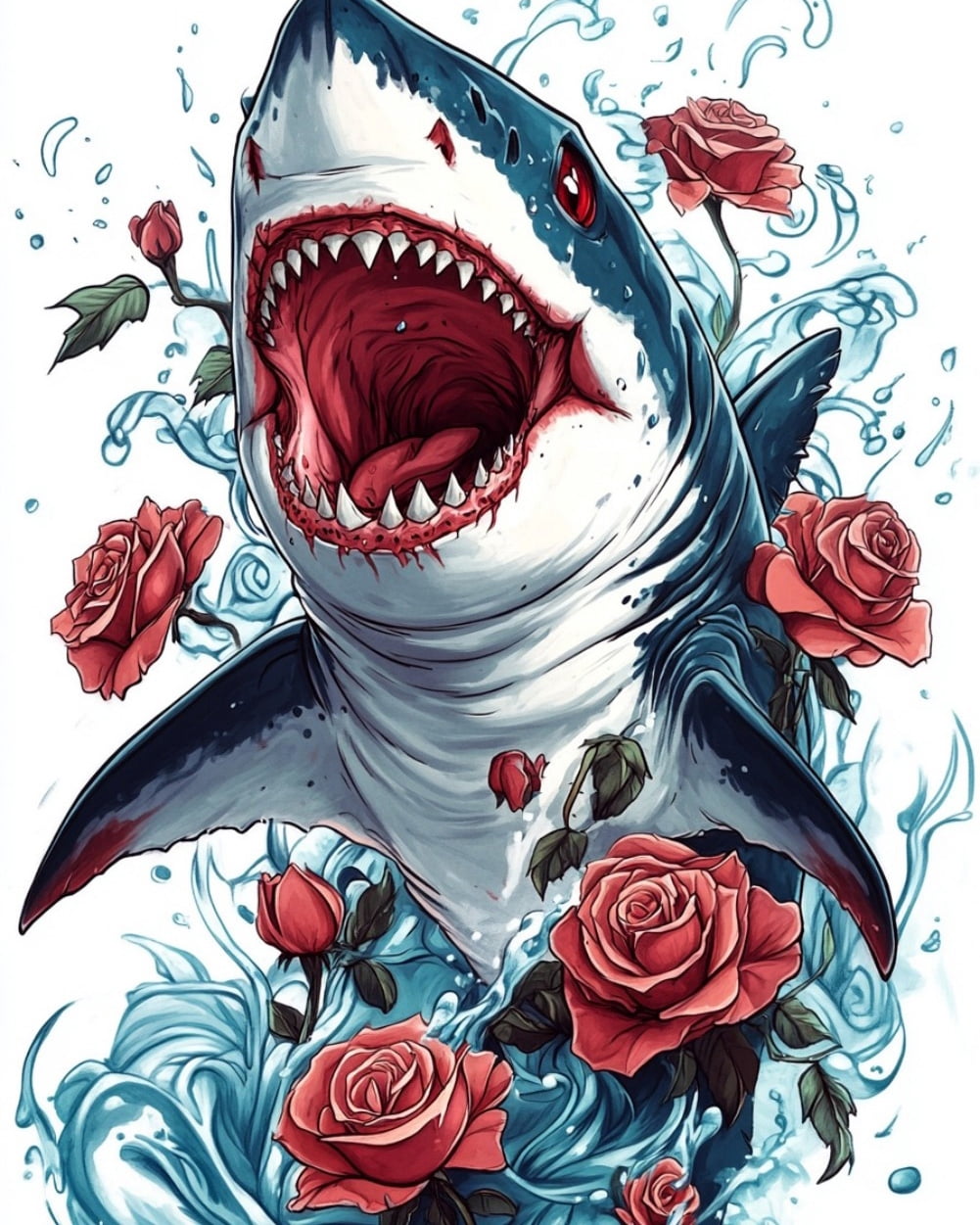Paint by Numbers for Adults Kids Beginner Raging Sea Rose Shark DIY ...