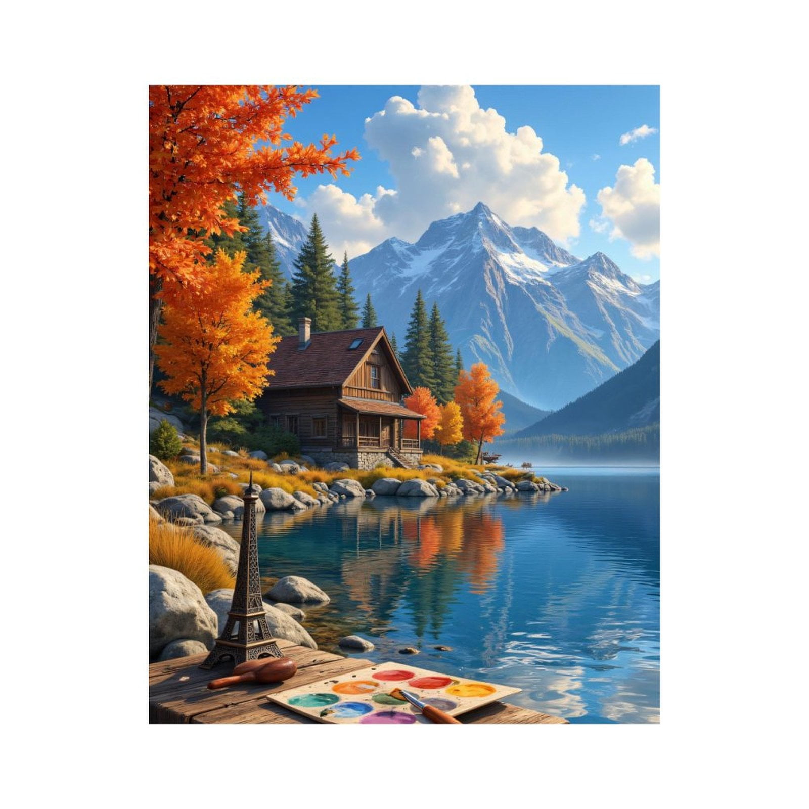 Paint by Numbers Kit for Adults, Autumn Lake Cabin Painting Scene Paint ...