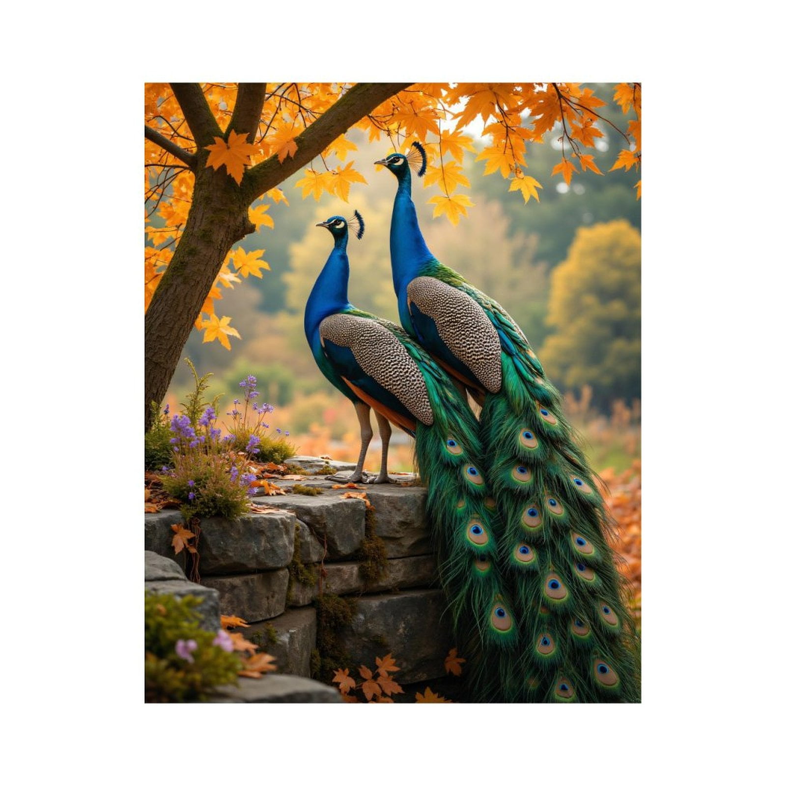 Paint by Numbers Kit for Adults, Autumn Serenity Peacocks Stone Garden ...