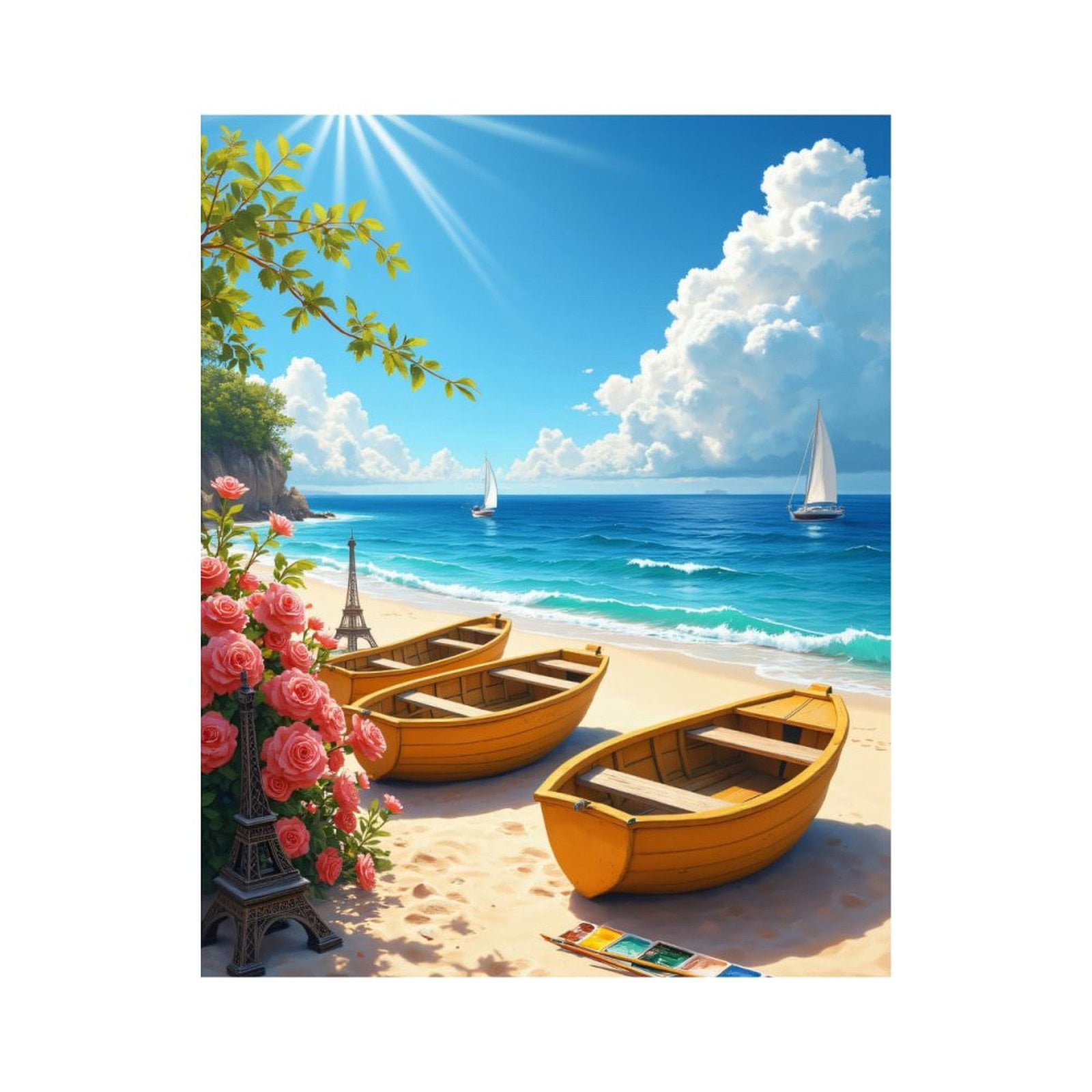 Paint by Numbers Kit for Adults, Beach Boats Roses Ocean View Paint by ...