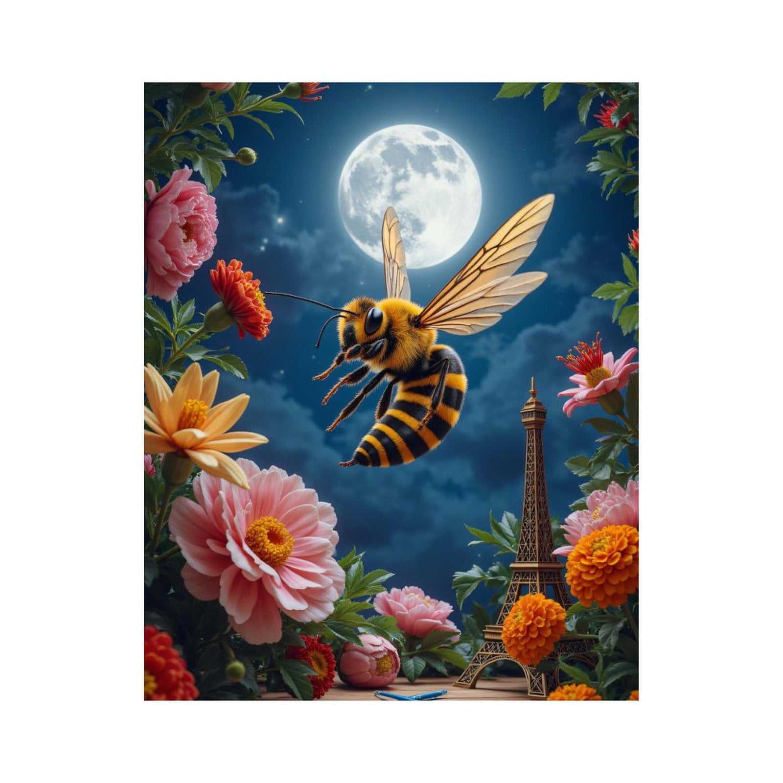 Paint by Numbers Kit for Adults, Bee Moonlit Garden Eiffel Tower Paint ...