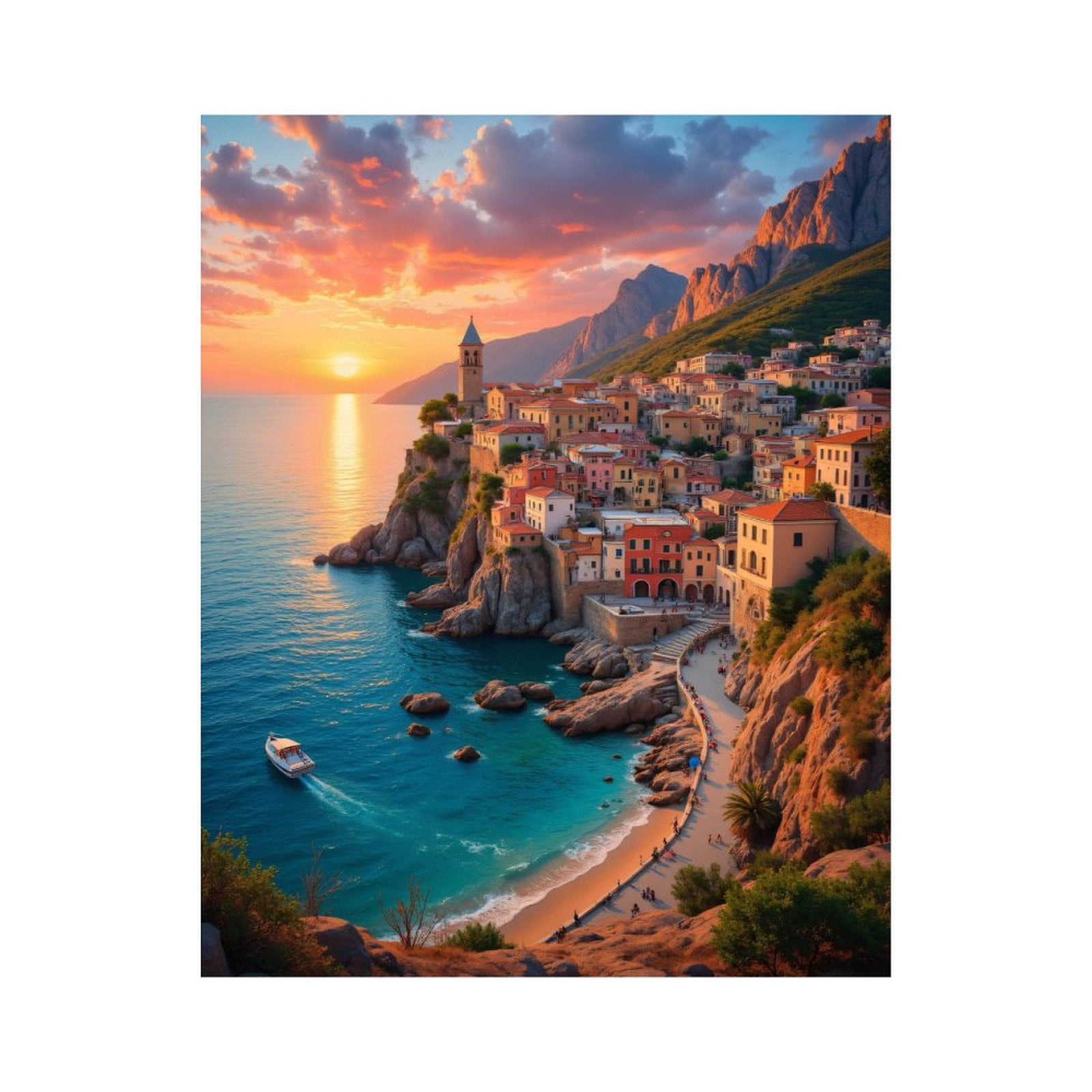 Paint By Numbers Kit for Adults Beginner - DIY Coastal Sunset Village ...
