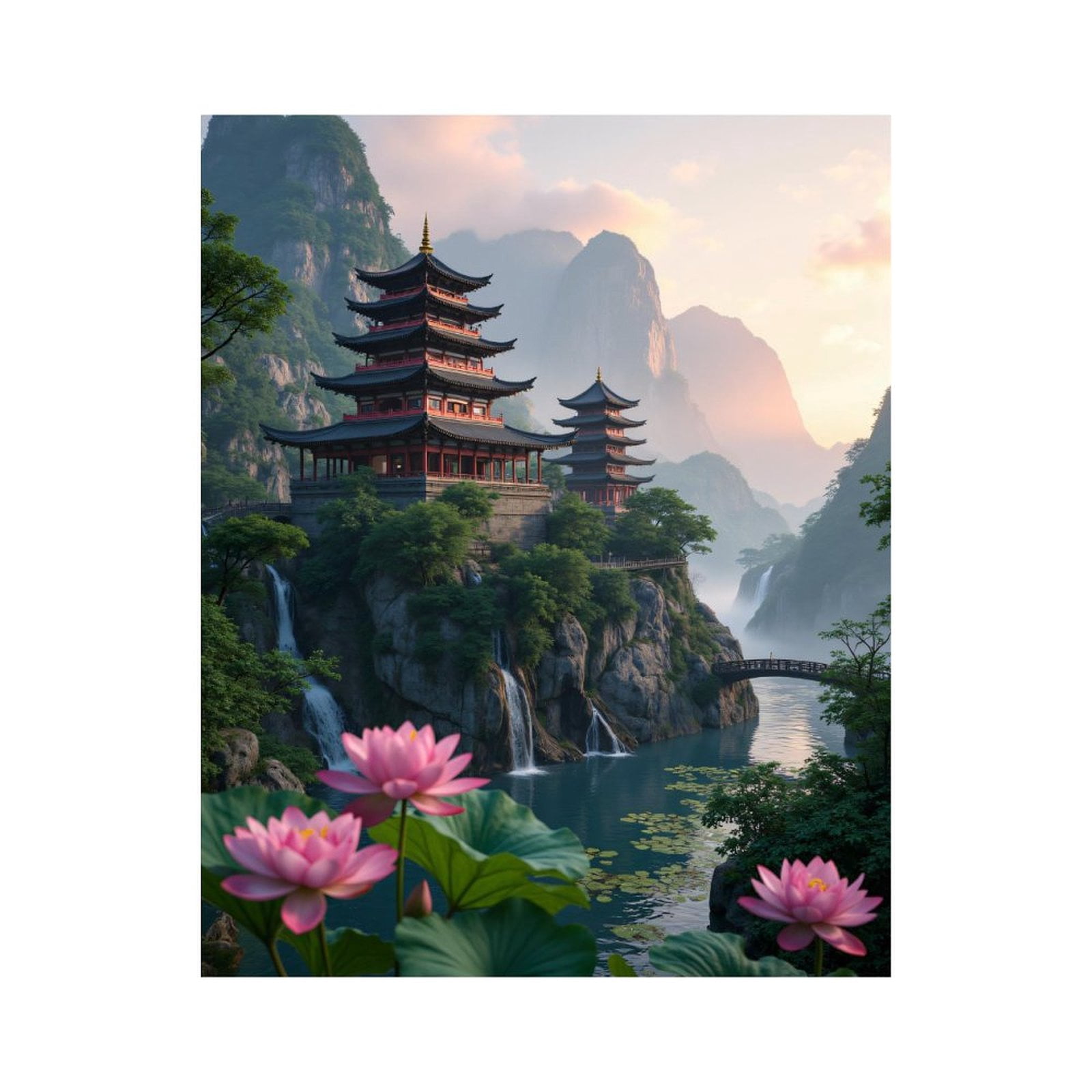 Paint By Numbers Kit for Adults Beginner - DIY Pagoda Mountain Lotus ...