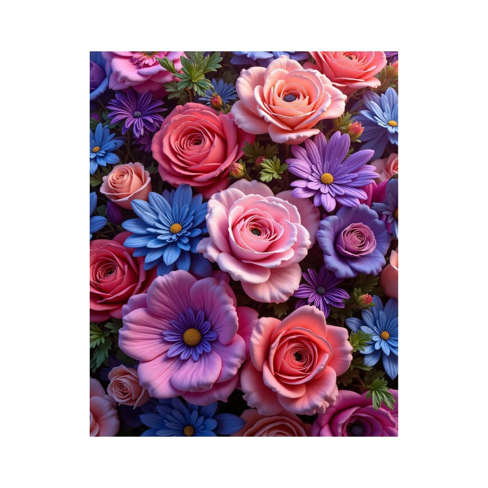Paint By Numbers Kit for Adults Beginner - DIY Pink Roses Blue Daisies ...