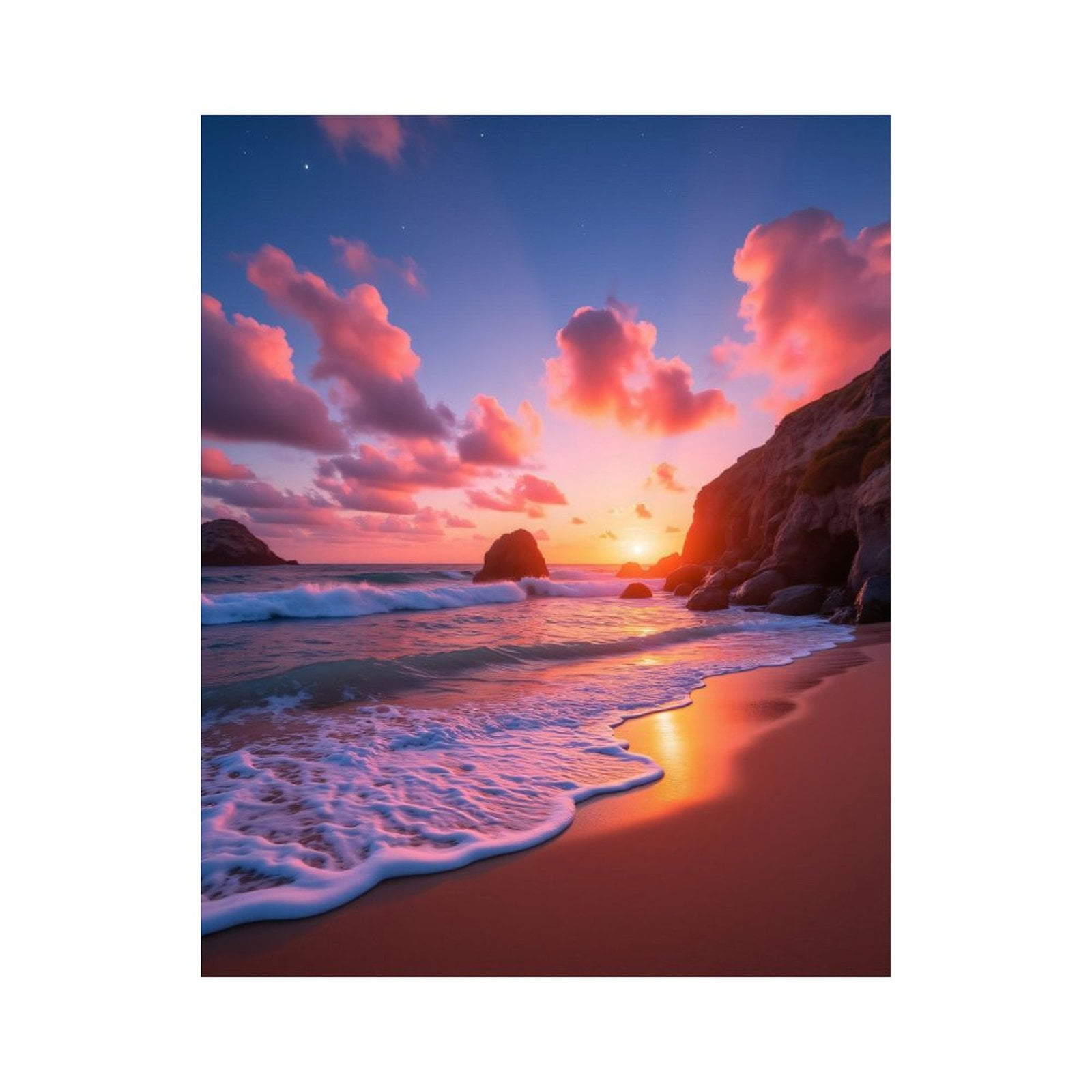 Paint By Numbers Kit for Adults Beginner - DIY Sunset Beach Waves Rocky ...