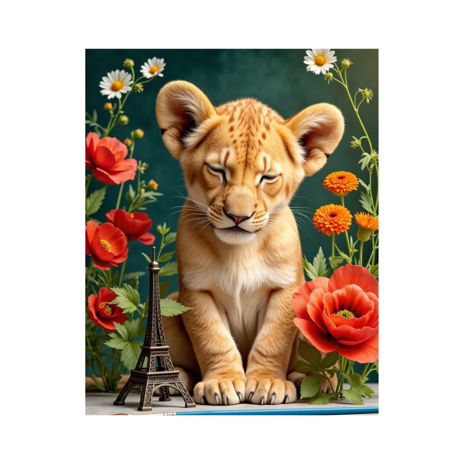 Paint By Numbers Kit for Adults Beginner - Lion Cub Eiffel Flowers ...