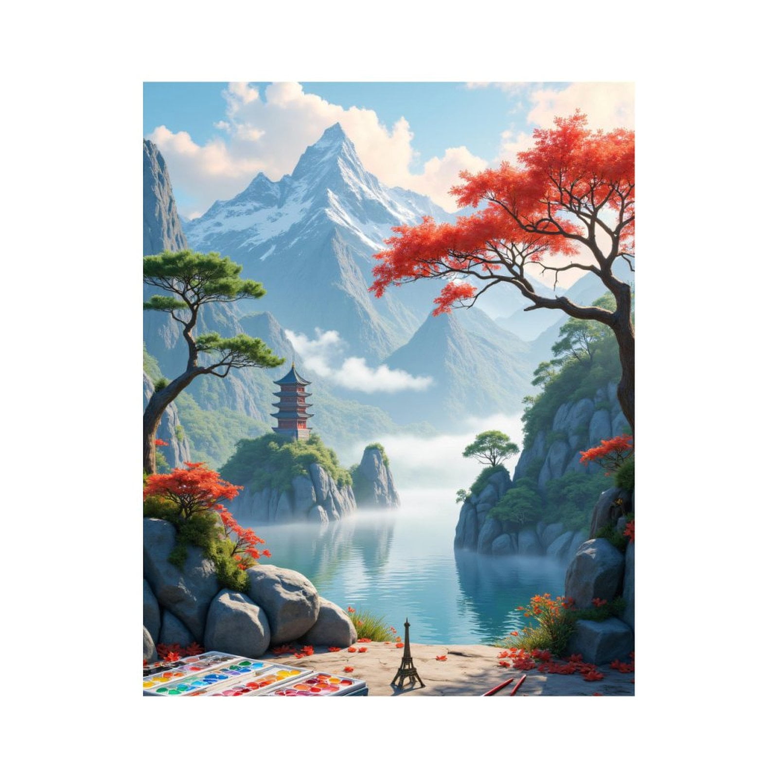 Paint By Numbers Kit for Adults Beginner - Mountain Lake Pagoda Autumn ...