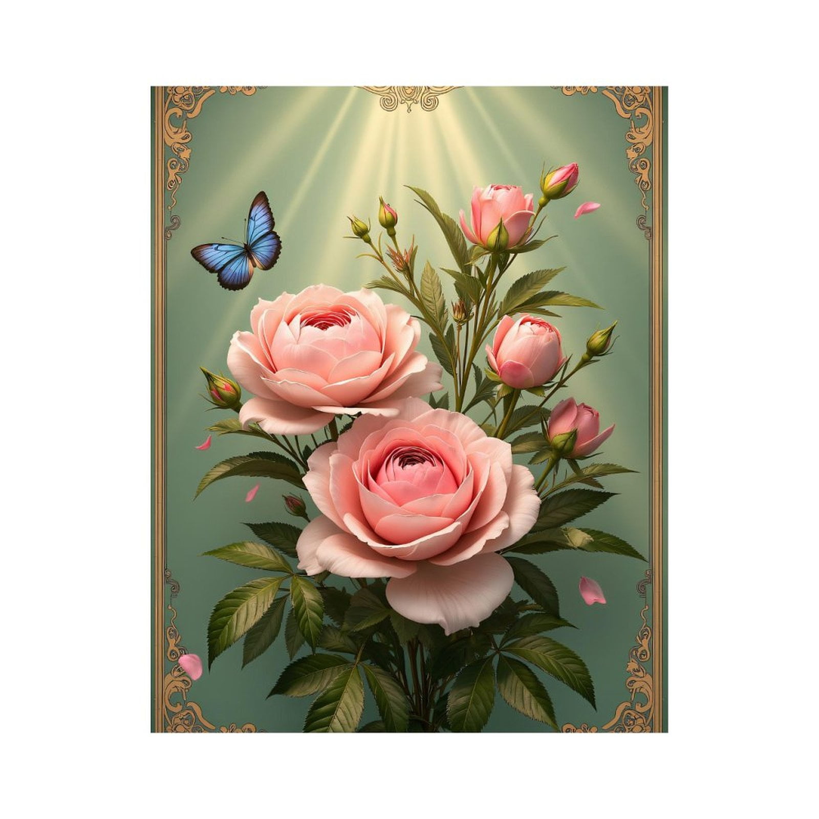 Paint By Numbers Kit for Adults Beginner - Pink Roses Blue Butterfly Sunlight DIY Canvas ...
