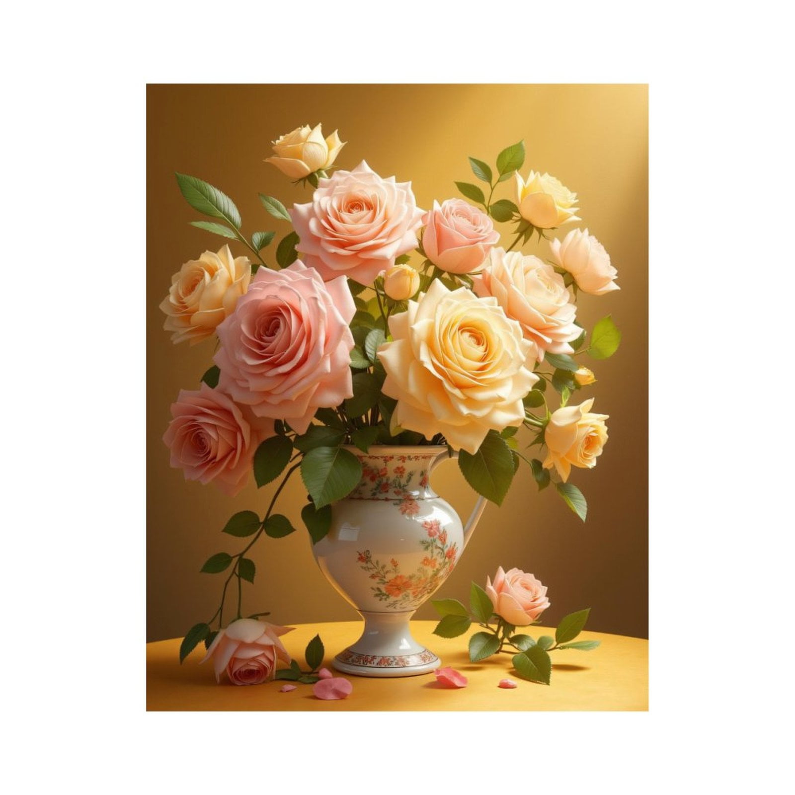 Paint By Numbers Kit for Adults Beginner - Pink Yellow Roses In Ornate Vase DIY Canvas Painting ...