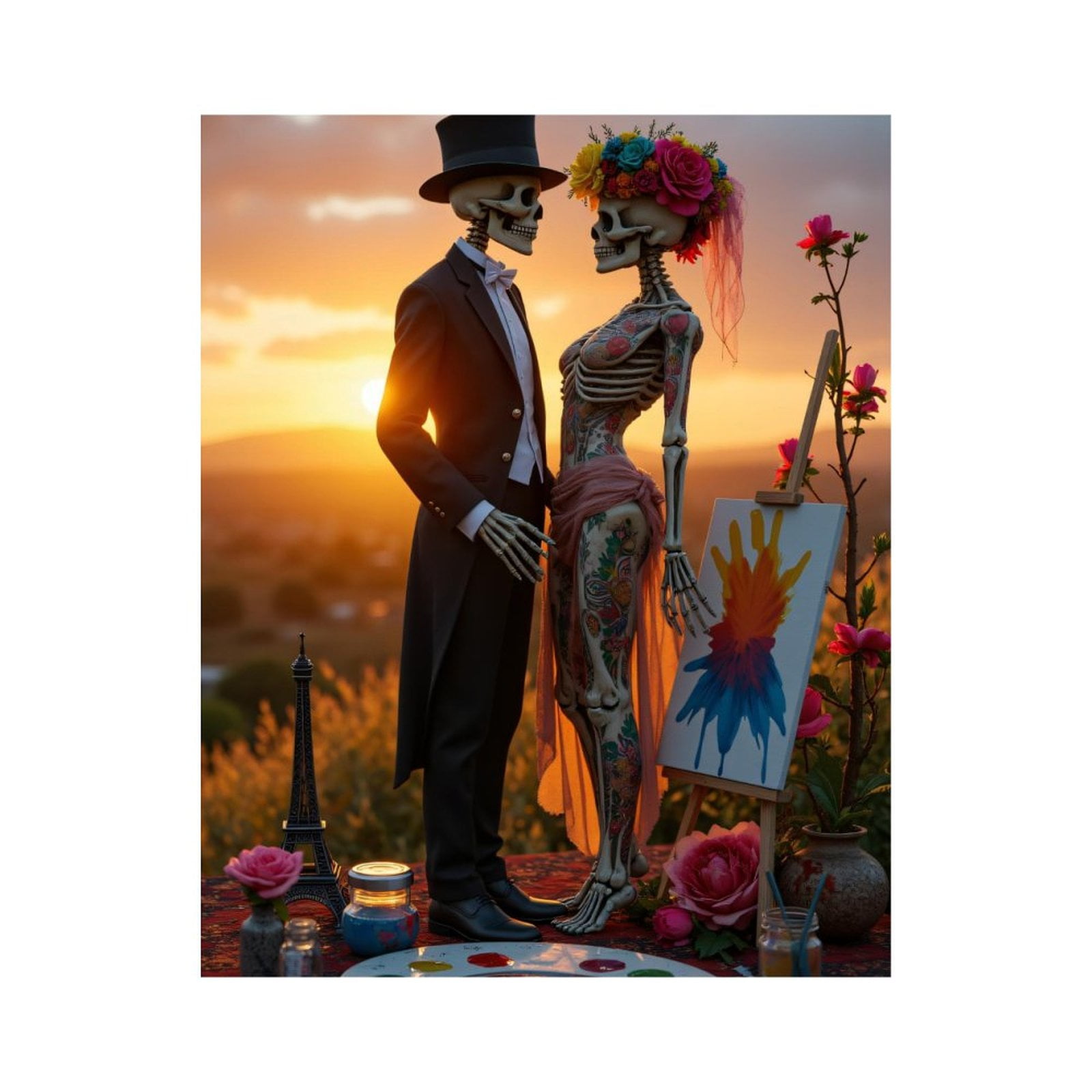 Paint By Numbers Kit for Adults Beginner - Skeleton Couple Sunset Art ...