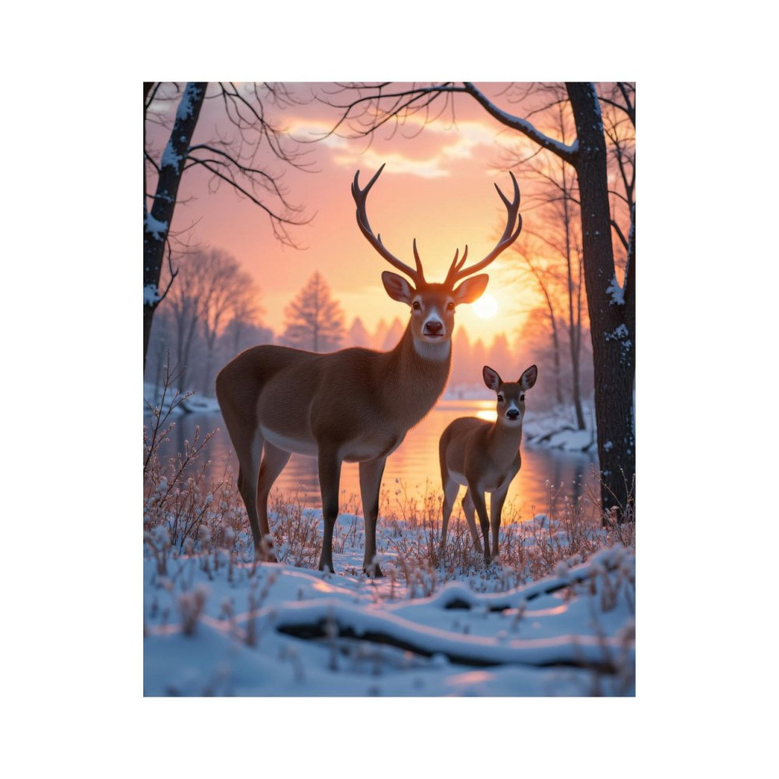 Paint By Numbers Kit for Adults Beginner - Snowy Deer Sunset Landscape ...