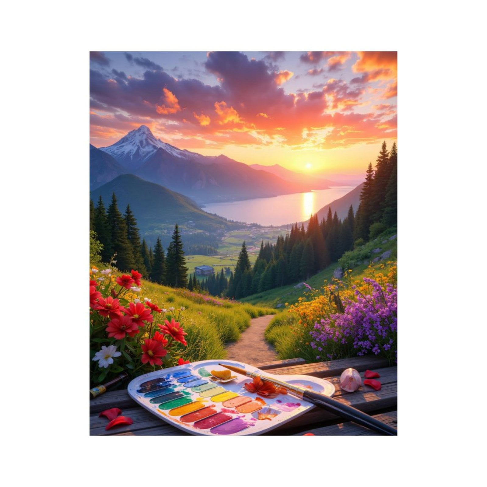 Paint By Numbers Kit for Adults Beginner - Sunset Mountain Watercolor ...