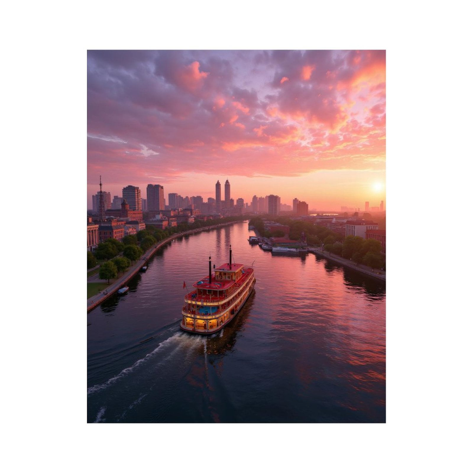Paint By Numbers Kit for Adults Beginner - Sunset River Cityscape Boat Journey DIY Canvas ...