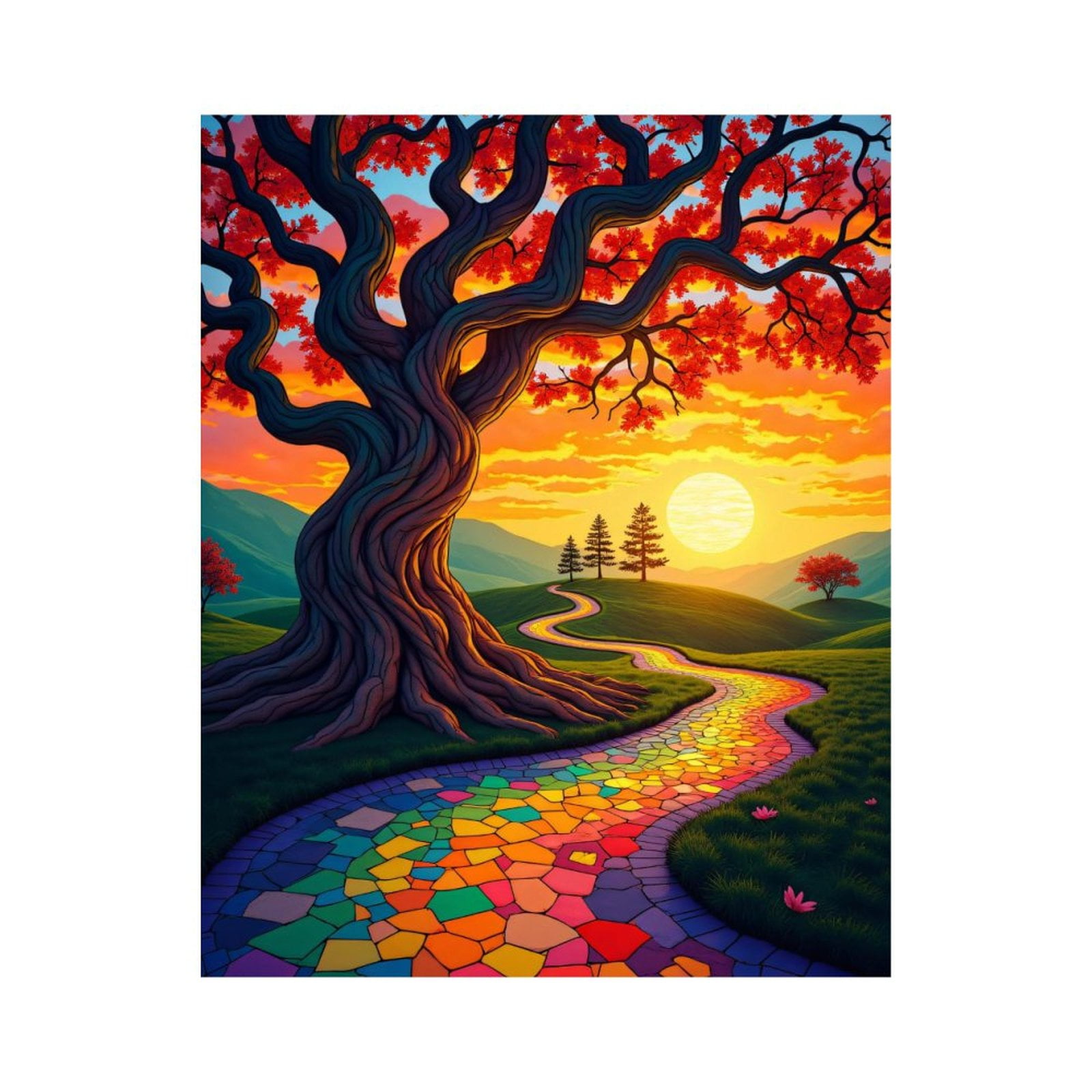 Paint By Numbers Kit for Adults Beginner - Sunset Tree Vibrant Pathway Landscape DIY Canvas ...