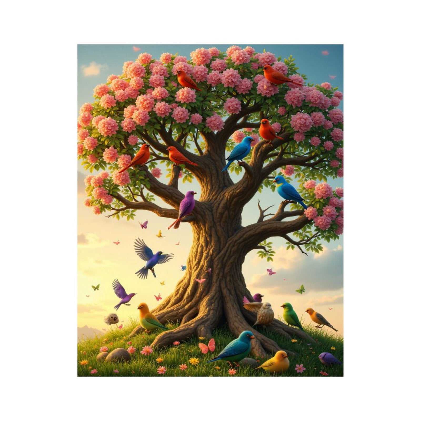 Paint by Numbers Kit for Adults, Birds In Blossoming Tree Scene Paint ...