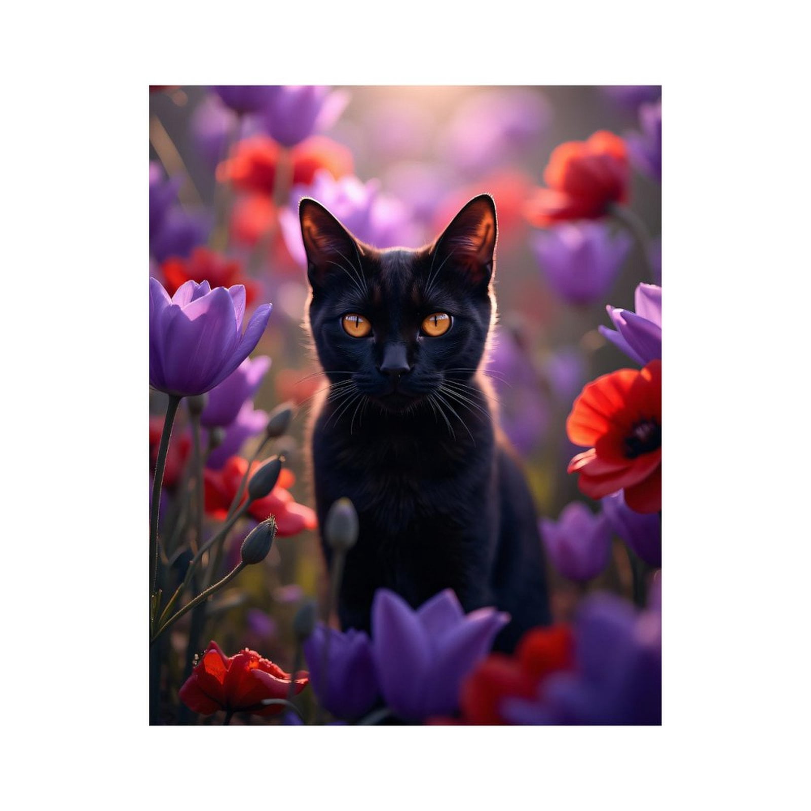 Paint by Numbers Kit for Adults, Black Cat In Colorful Flowers Paint by ...