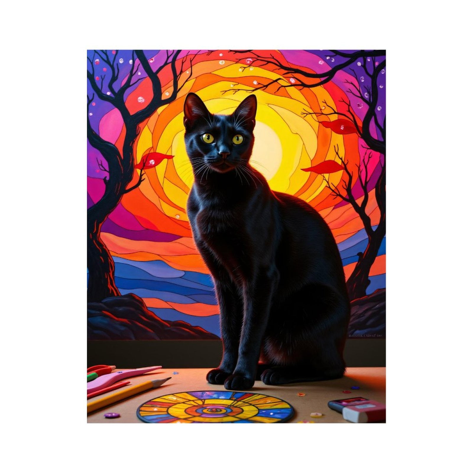 Paint by Numbers Kit for Adults, Black Cat Vibrant Sunset Art Paint by ...