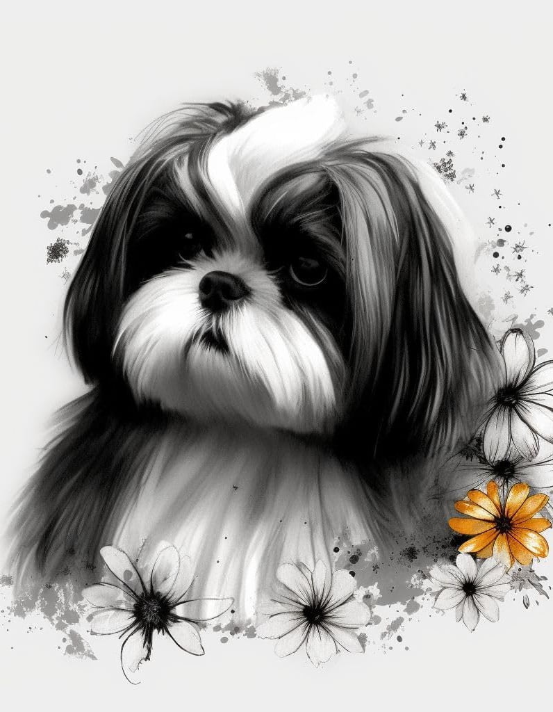 Paint by Numbers Kit for Adults -Black and White Shih Tzu (2 ...