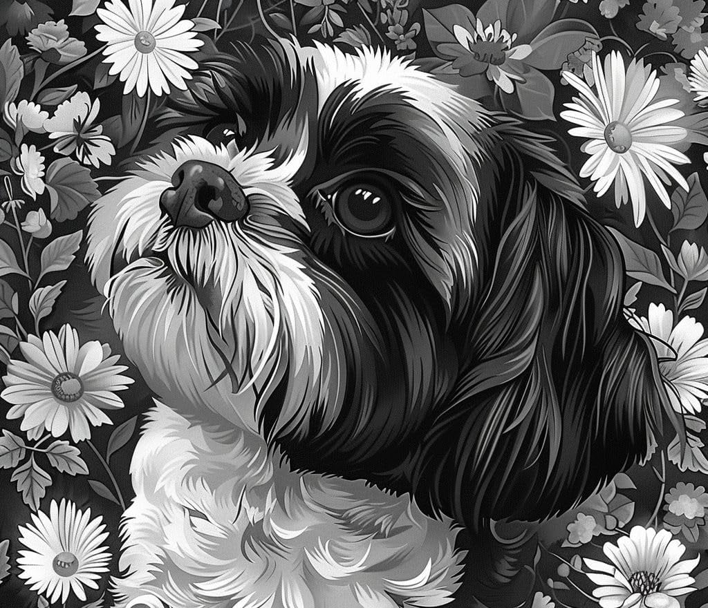 Paint by Numbers Kit for Adults -Black and White Shih Tzu (3 ...