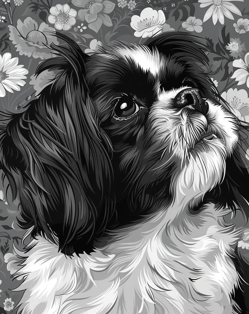 Paint by Numbers Kit for Adults -Black and White Shih Tzu - Beginner ...