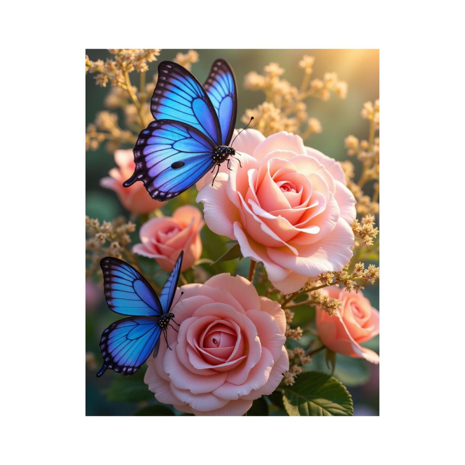 Paint by Numbers Kit for Adults, Blue Butterflies Pink Roses Sunlight Paint by Numbers, Easy ...