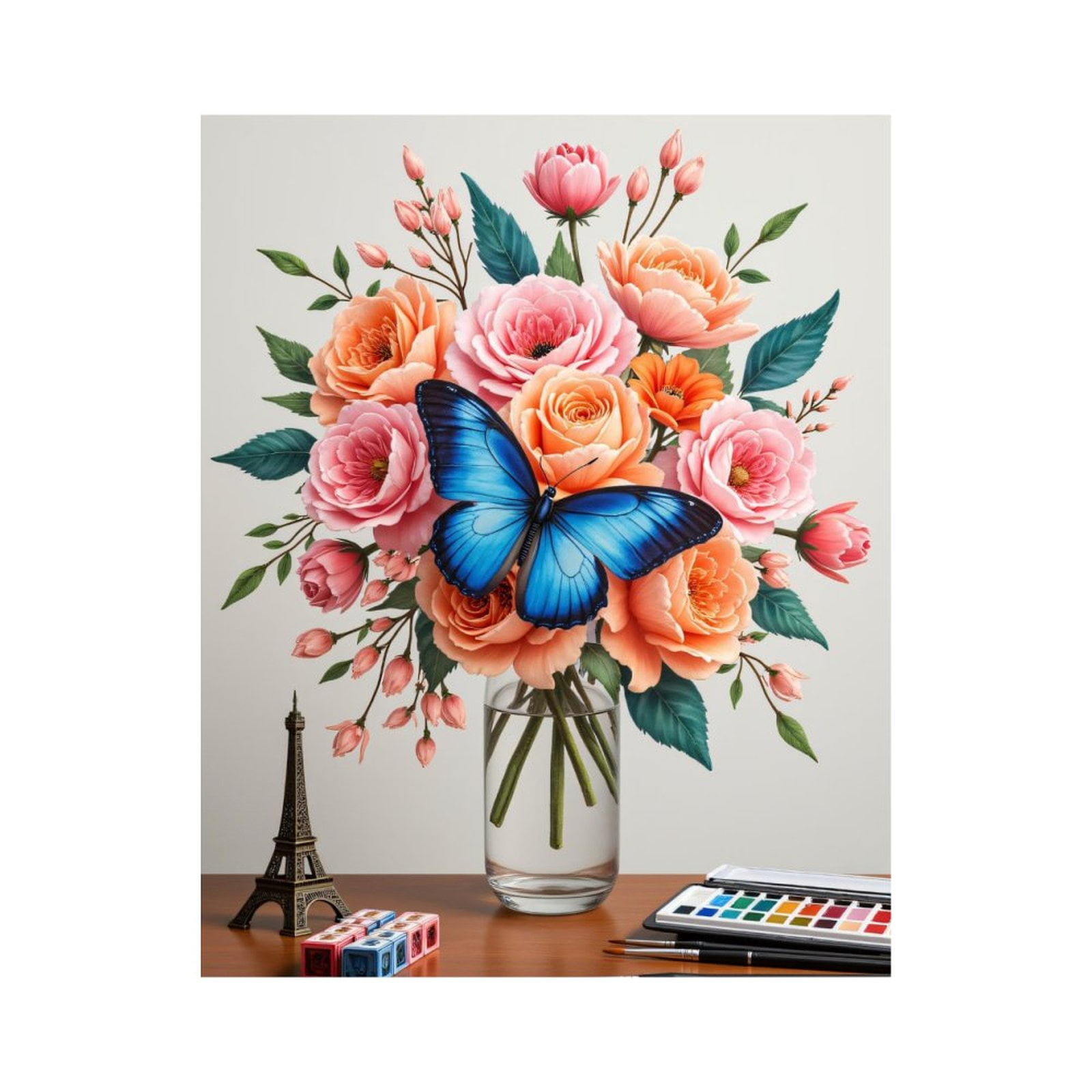 Paint by Numbers Kit for Adults, Blue Butterfly Floral Art Display ...