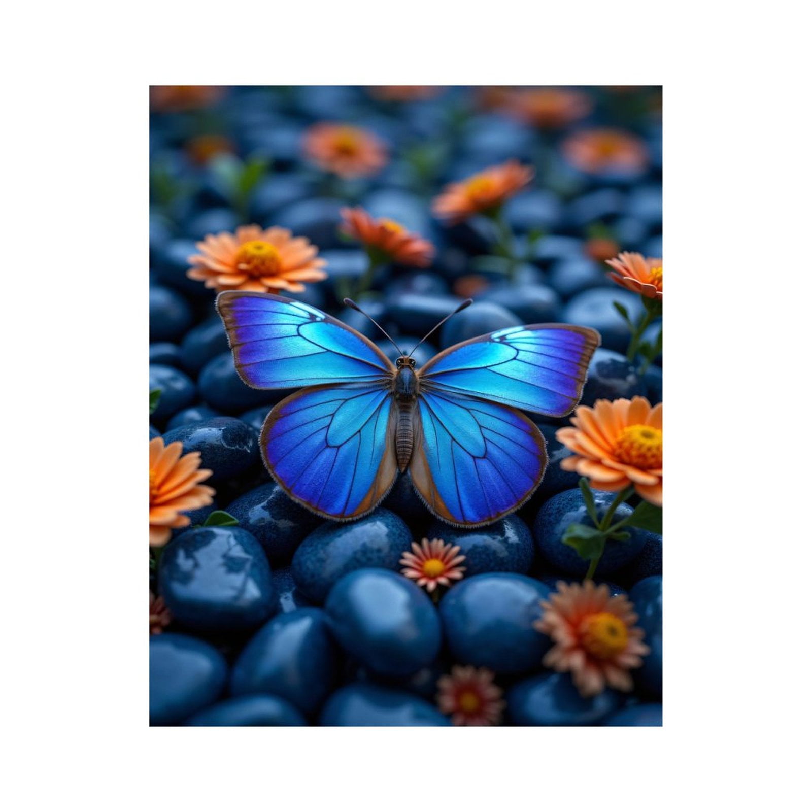 Paint by Numbers Kit for Adults, Blue Butterfly On Stones Flowers Paint ...