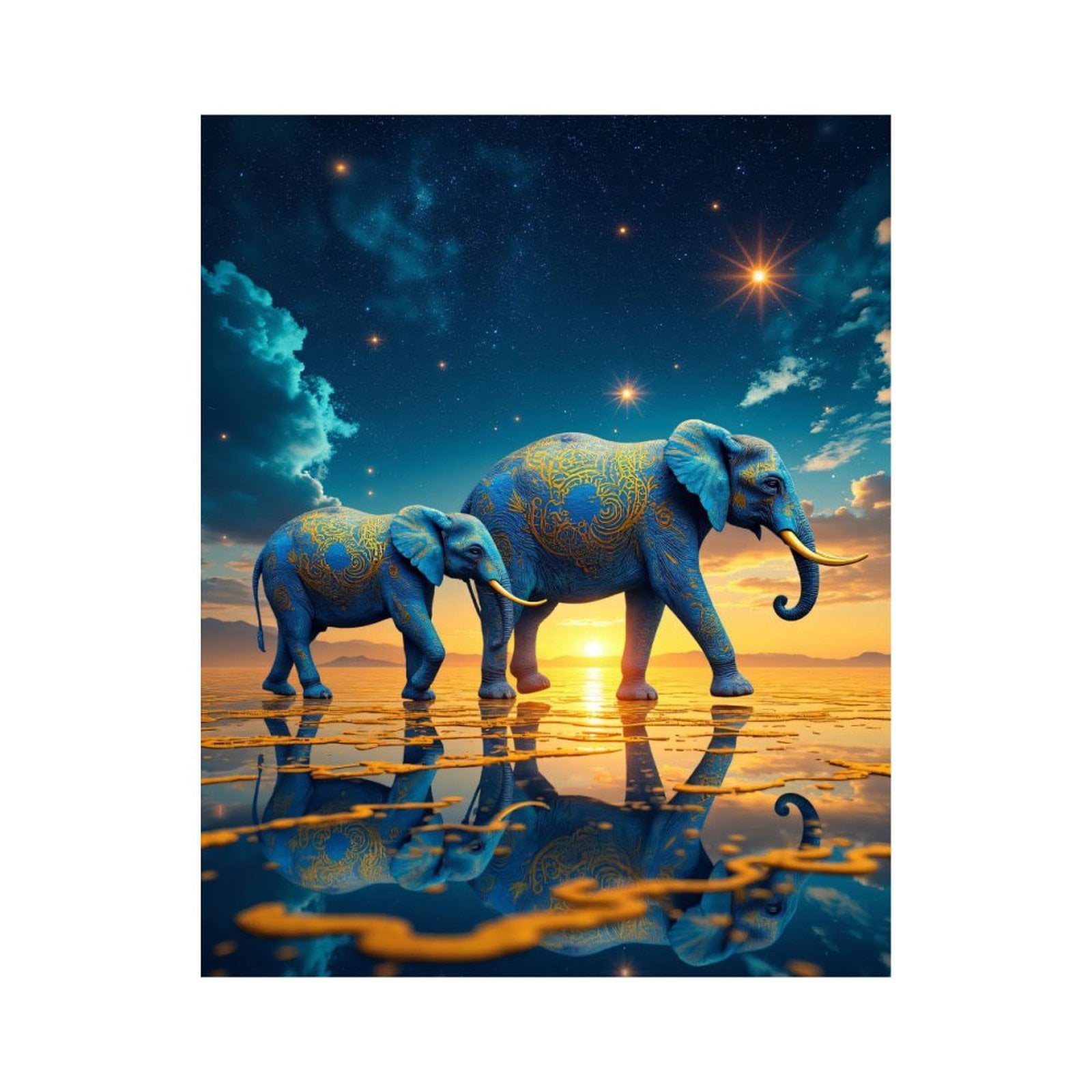 Paint by Numbers Kit for Adults, Blue Elephants Sunset Reflection Paint ...